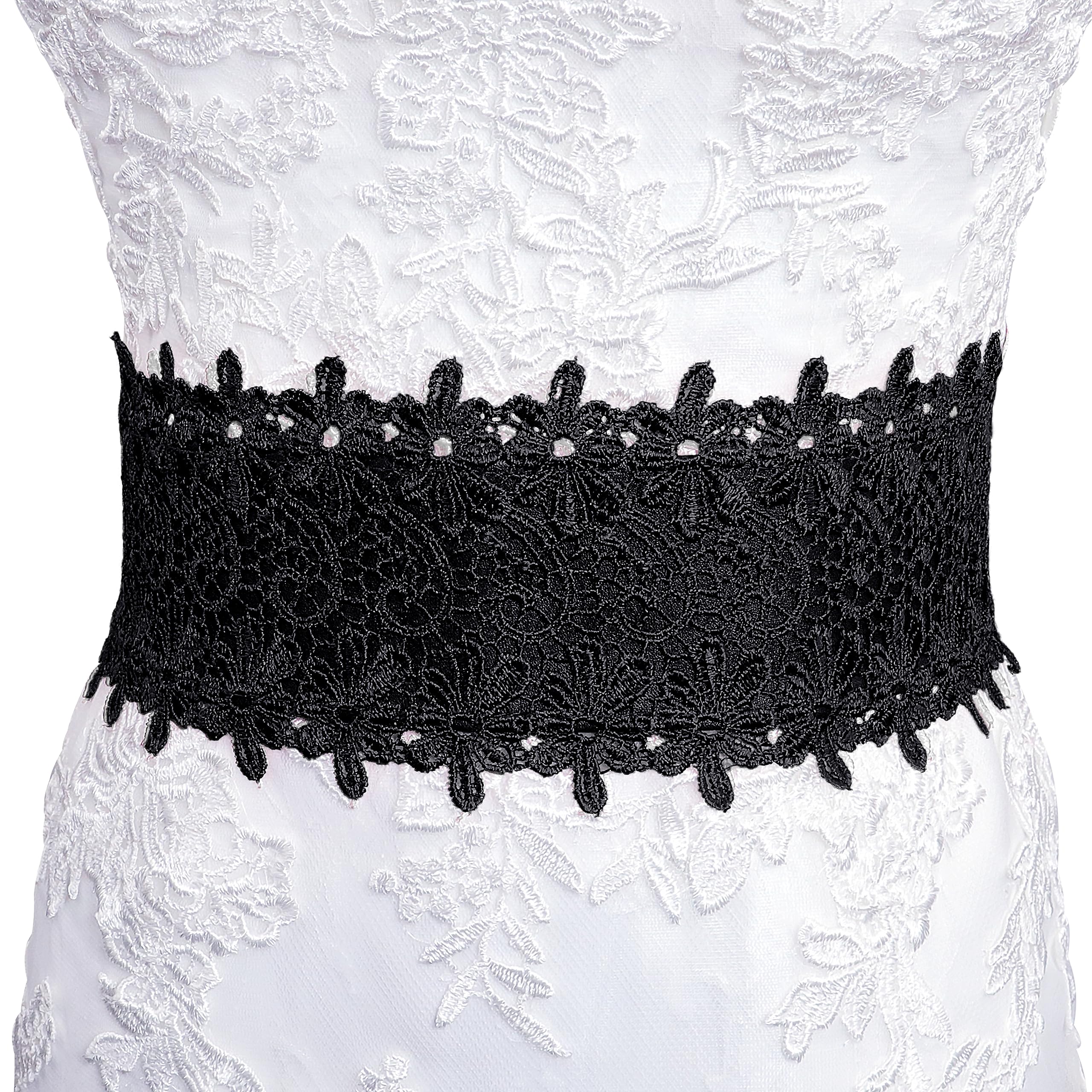 Lovful Womens Faux Leather Lace Waist Belt,Wide Wrap Around Obi Belt,Self Tie Boho Cinch Belts,Black