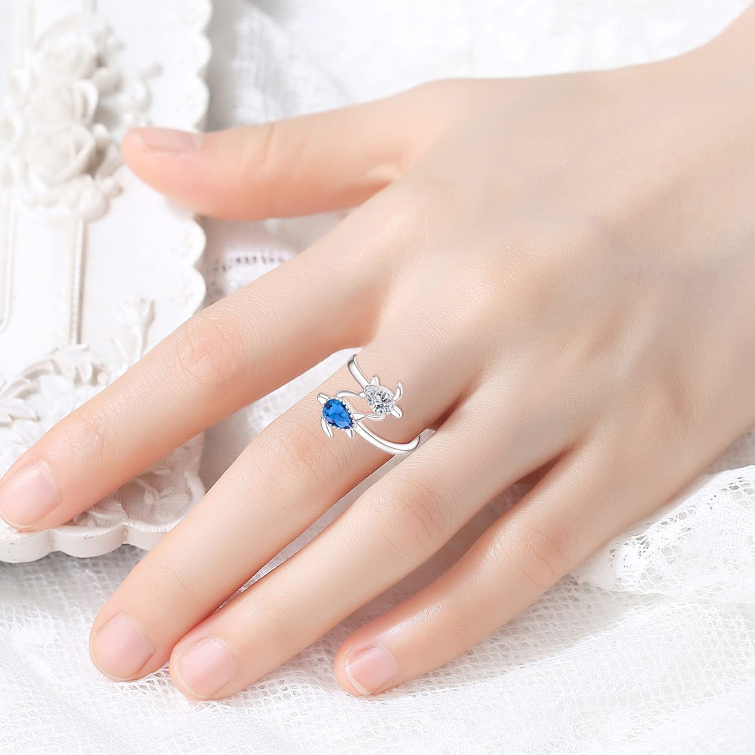 PRAYMOS Turtle Ring 925 Sterling Silver Double Turtle Thumb Ring Animal Open Adjustable Rings for Women Sea Turtle Jewelry Gift