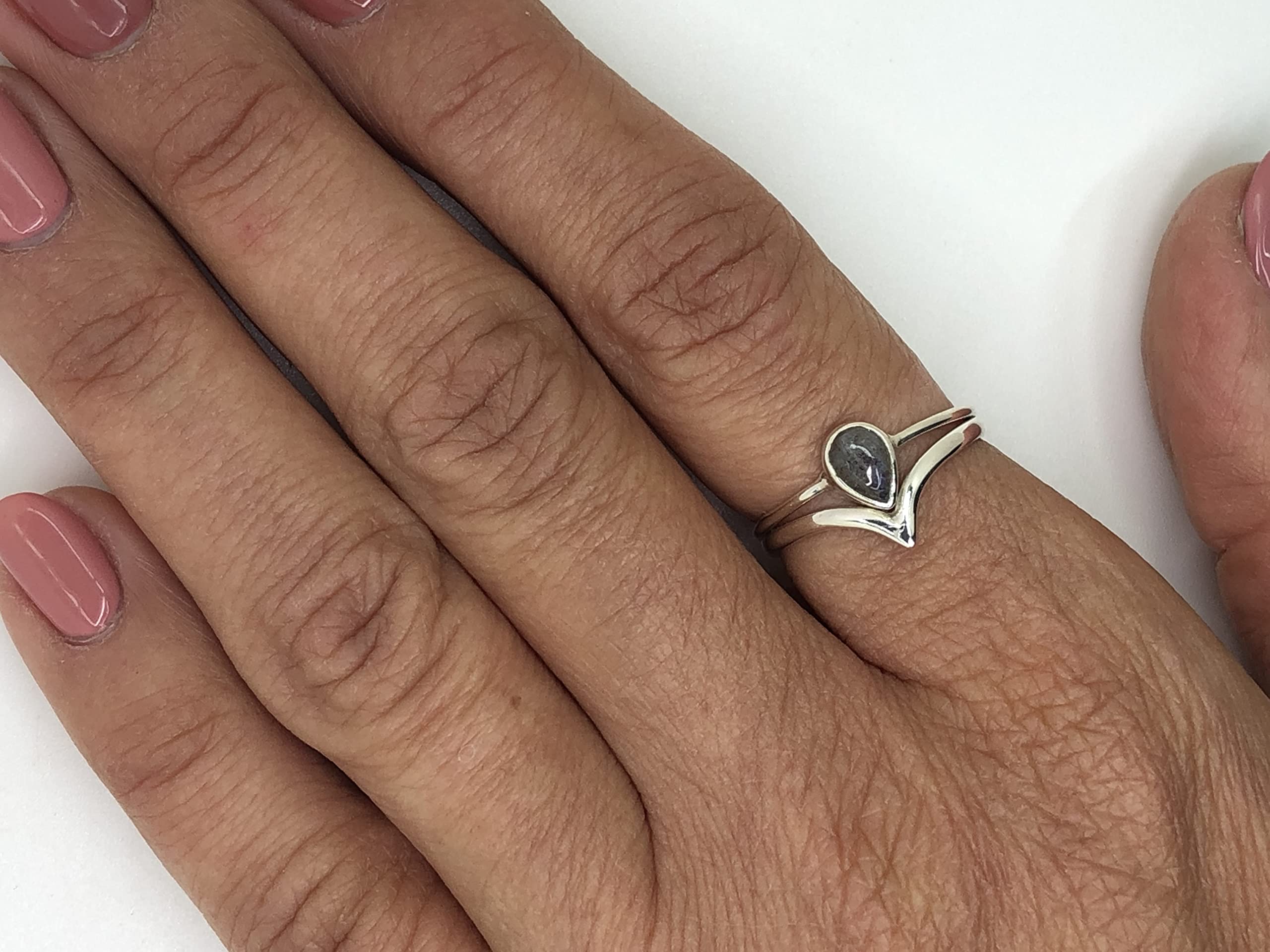 Koral Jewelry Labradorite Ethnic Vintage Gipsy Pear Stone Ring 925 Sterling Silver Tribal Boho Chic (7)