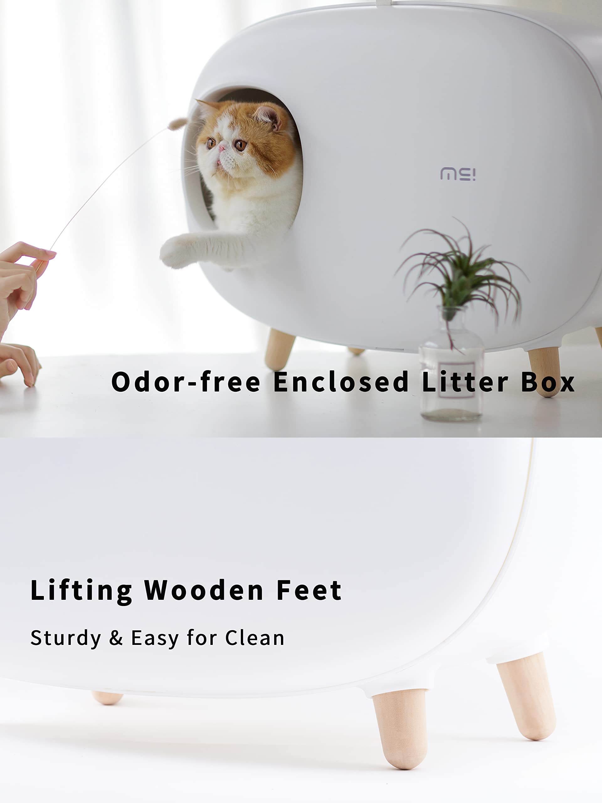 MS!MAKE SURE Cat Litter Box (with Litter Mat), Enclosed Design, Large Space Litter Box with Lid, Prevent Sand Leakage and Isolate Odors, Easy to Clean, with Cat Litter Scoop - White