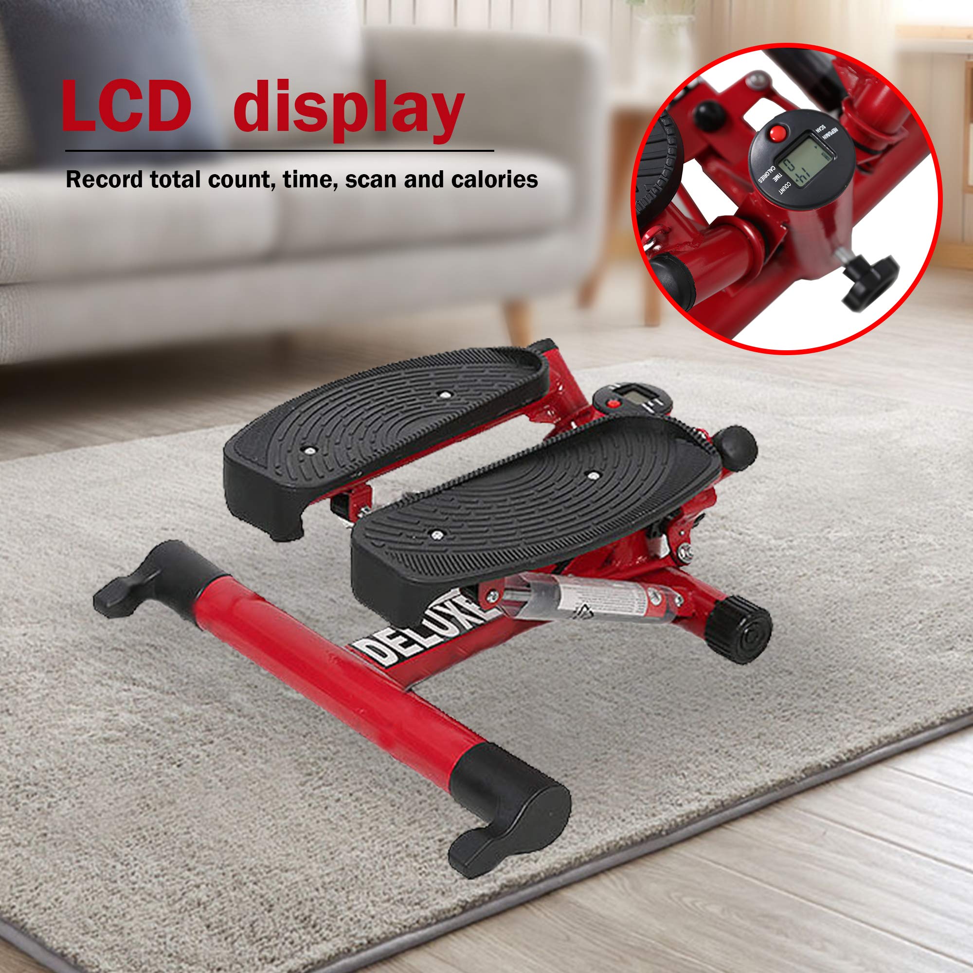 Livebest Adjustable Mini Stepper Indoor Stair Stepper Twist Stepping Machine Aerobic Trainer with Resistance Bands and LCD Display for Home,Office and Gym
