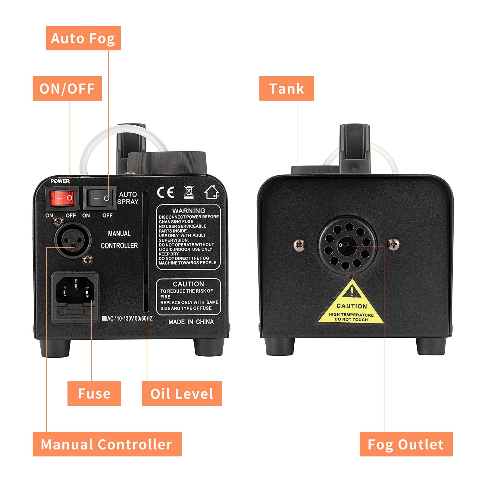 MFL. Fog Machine, Portable Smoke Machine with Wired Controller and Auto Spray Button for Stage, Disco, Halloween and Weddings (400W, 2000 CFM)