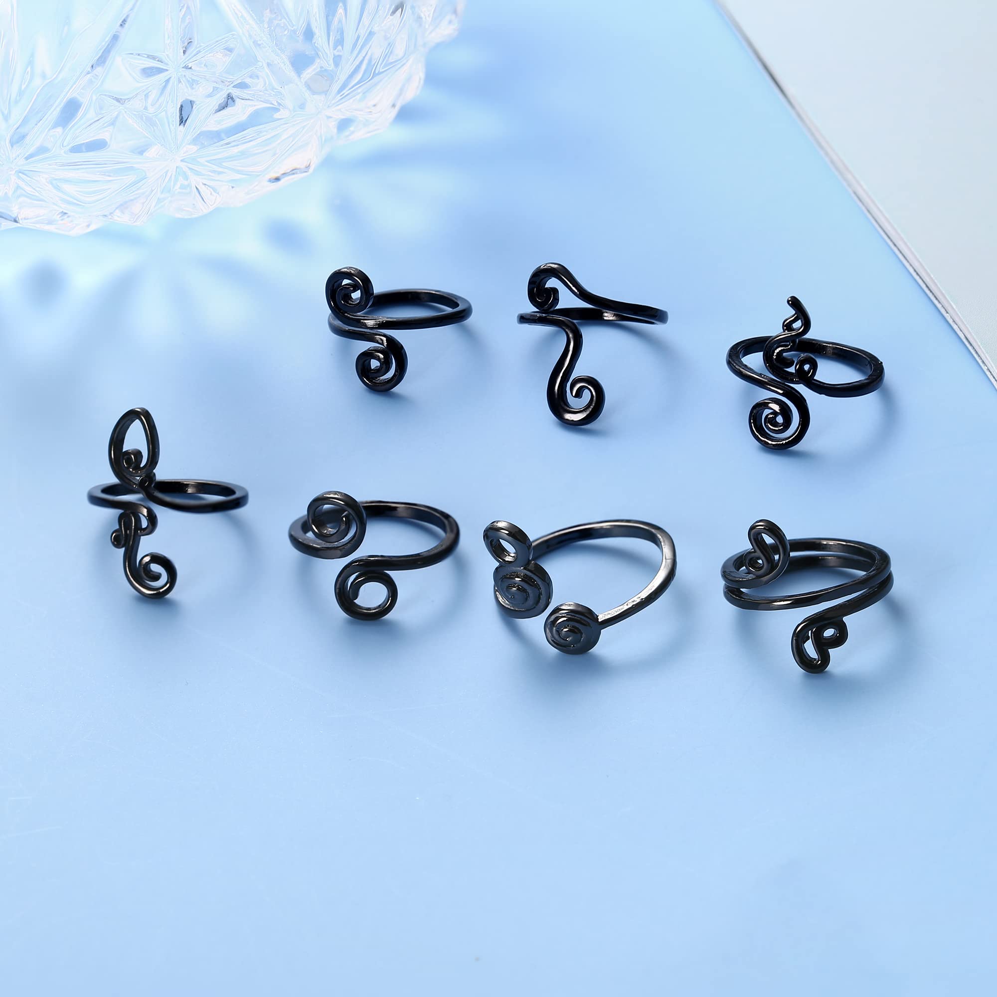 ORAZIO 12Pcs Toe Ring Adjustable Toe Rings for Women Men Summer Open Band Ring Tail Ring Beach Foot Jewelry Set Sliver Tone Black