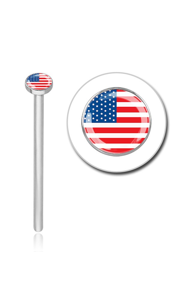 Nose Ring Bling 316L Surgical Steel LBend 2mm USA Flag Nose Stud Ring Choose Your Style 20G (NS437-USA-Lbend)