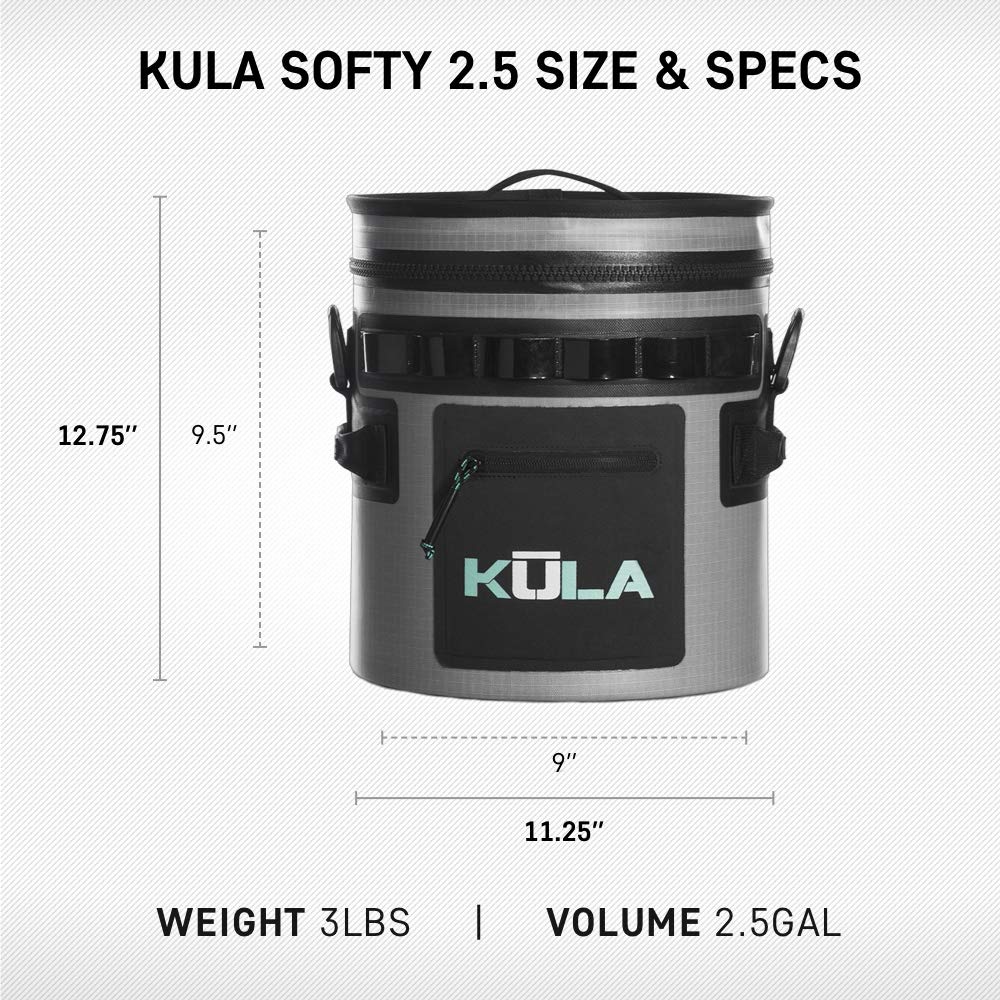 KULA Softy 2.5 Gallon Lightweight Cooler with Strong Insulation HD Construction Watertight Zipper Closure Heavy Duty Softshell with Attached Carry Strap Grey