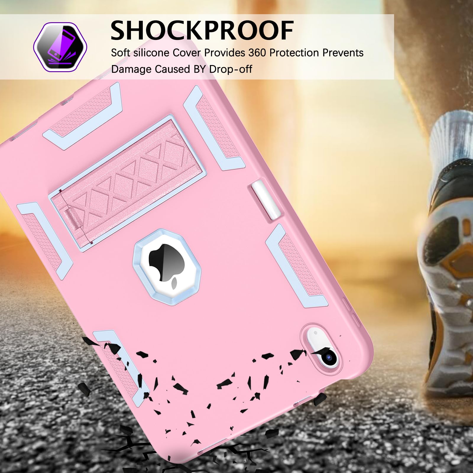 Telaso iPad 10th Generation Case 10.9 inch 2022, iPad 10 Case with Kickstand 3 Layers Heavy Duty Hybrid Soft Silicone Shockproof Protective Case with Pencil Holder for iPad 10th Gen, Pink/Purple