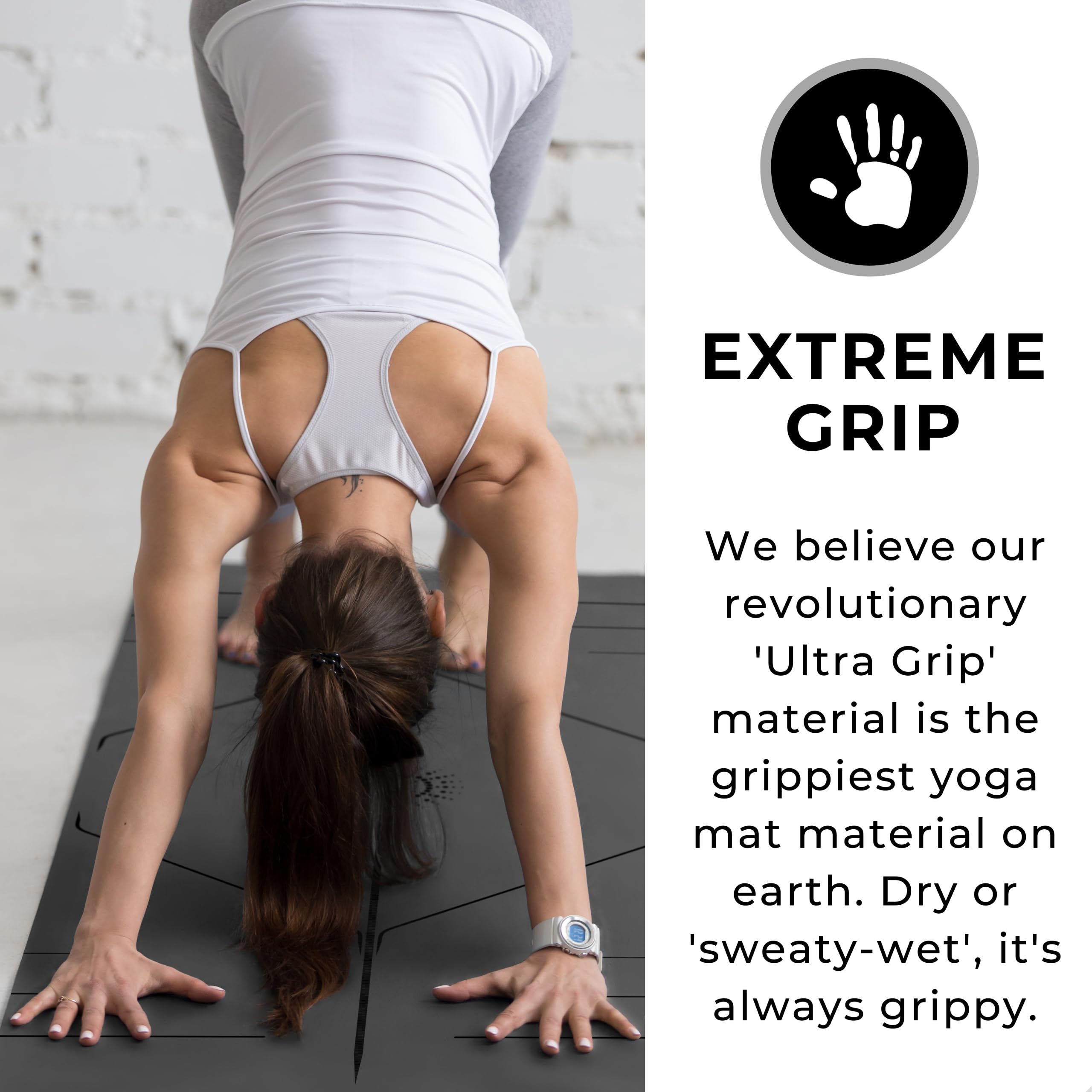 Plyopic Ultra-Grip Pro+ Yoga Mat – EXTREME Non-Slip Performance - Dry Grip & Wet Grip - Alignment Line - Comfortable & Sweat Resistant - For Yoga, Pilates, Exercise, Workout, Bikram & Hot Yoga (Gray)