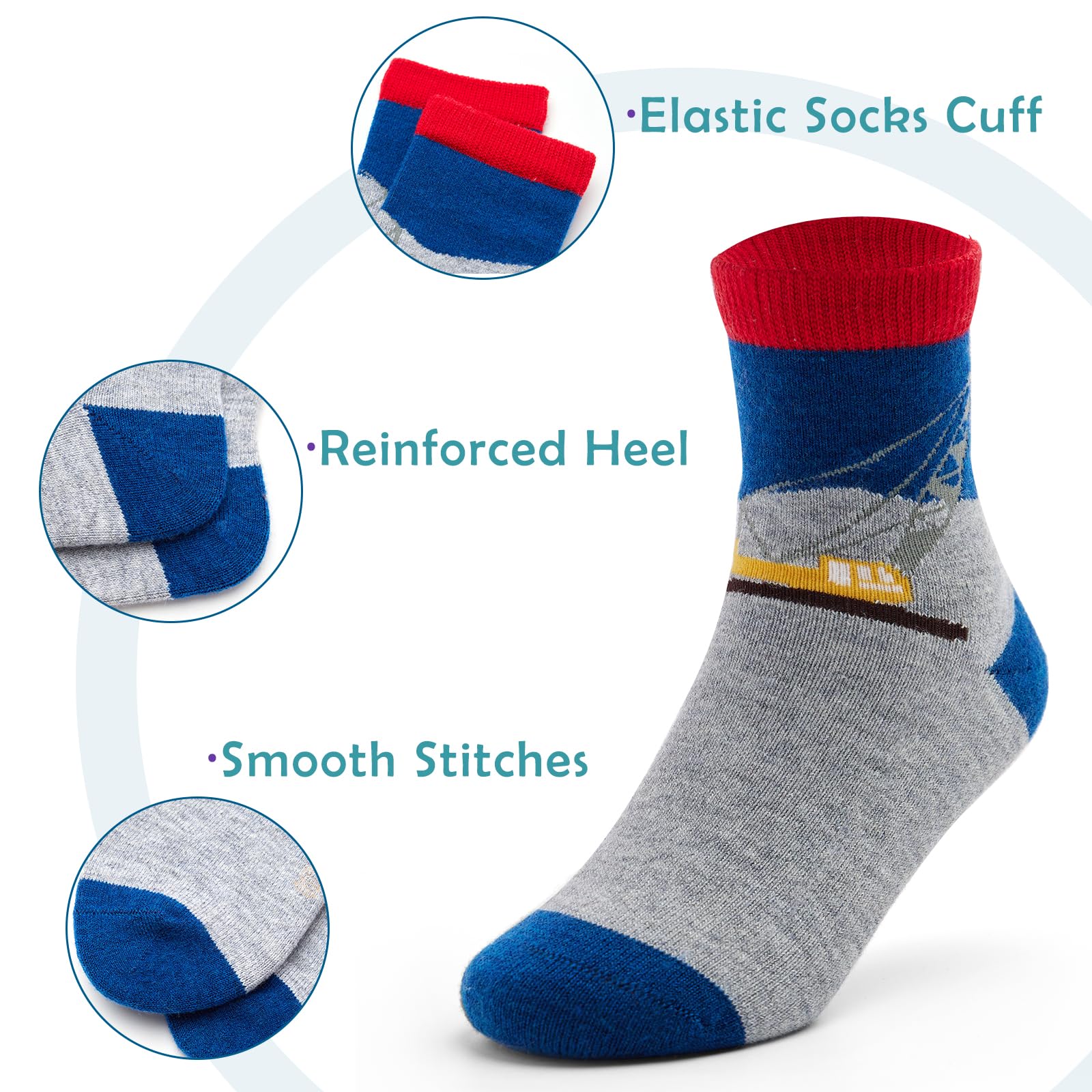 Moon Tree Little Boys Wool Socks Kids Warm Socks Winter Thermal Crew Socks 6 Pack 3-5 Years