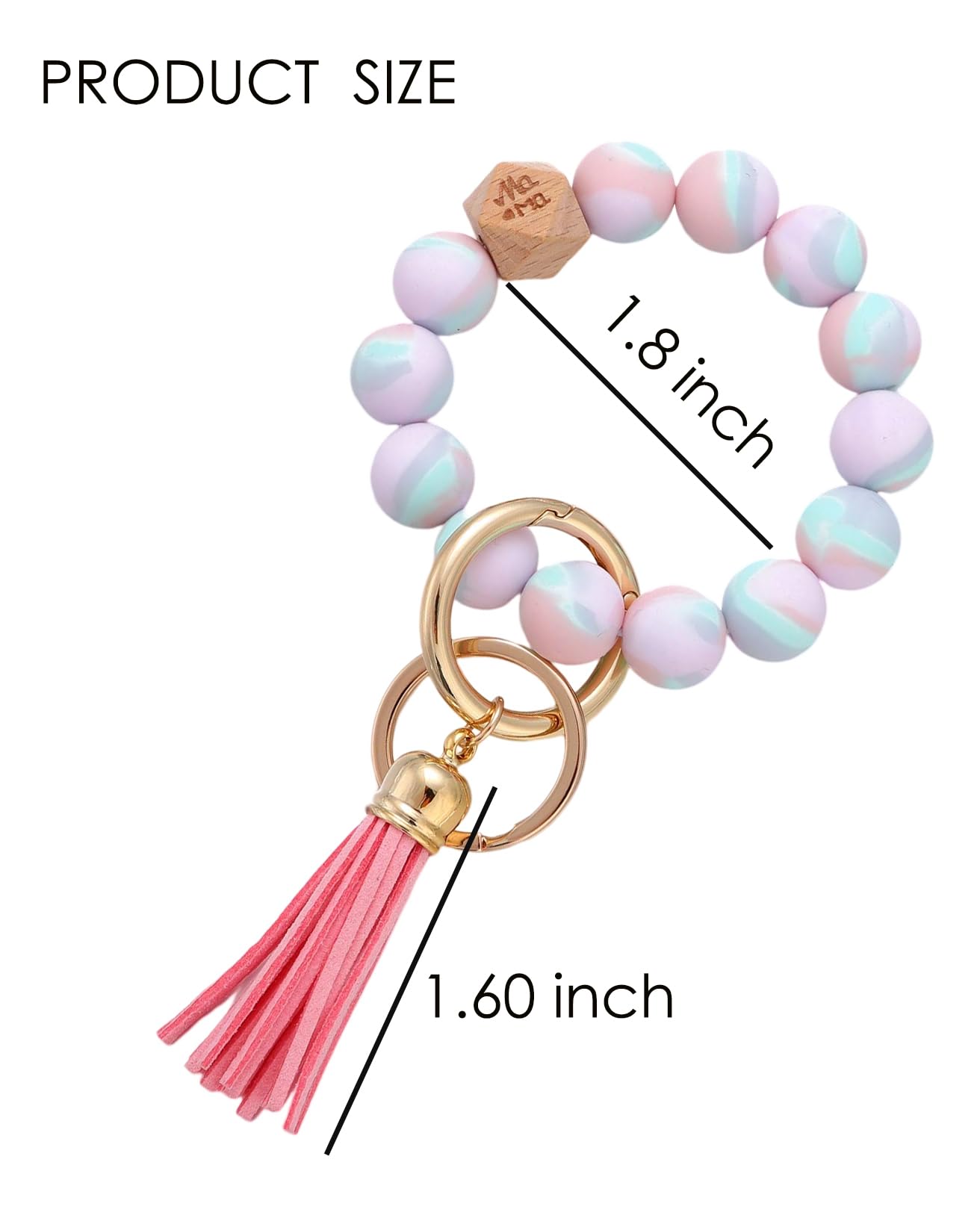 Mothers Day Gift Portable House Car Keys Ring Holder, Elastic Beaded Silicone Bracelet Bangle Wristlet Keychains W/Tassel