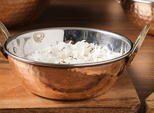 SKAVIJ Double Wall Multipurpose Bowl Copper Stainless Steel Serving Bowl Karahi (17 Ounce, Pack of 4)