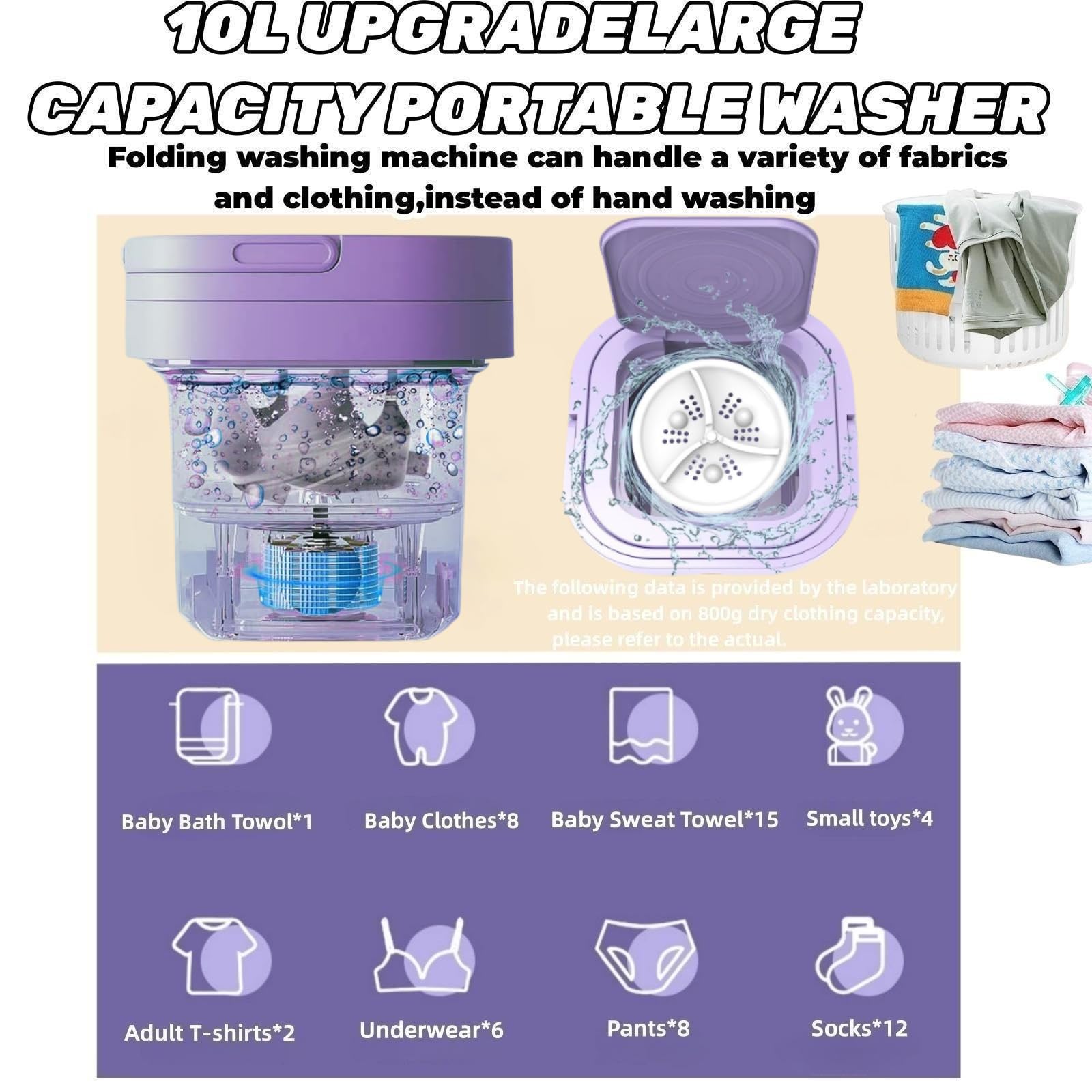 Mini Foldable Portable Washing Machine-6.2lbs -Compact Collapsible Bucket - Perfect for Camping, Travelling, RV Travel,APT,Dorm (Purple)