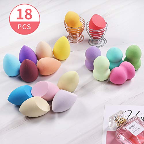 Makeup Sponge 18 Pcs Set-Beauty Sponge Foundation Blending Sponge with 2 Pcs Egg Sponge Blending Holder Stand, Flawless for Liquid & Creams & Powers (Sponge stand color random)