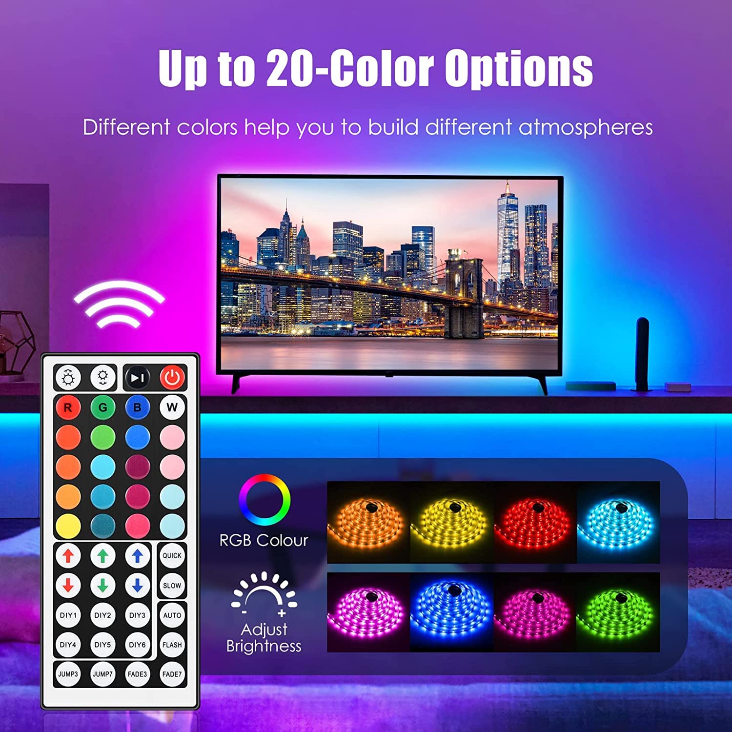 LED Strip Lights 32.8ft/10M,RGB 5050 LEDs Color Changing Full Kit, LED Rope Lights Flexible Tape Light Kit with 44 Keys IR Remote Controller and Power Supply, Mood Lighting Led Strips for Home Kitch