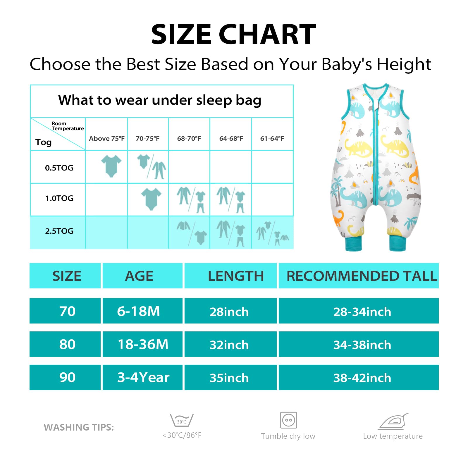 Mosebears Baby Sleep Sack with Feet,Baby Winter Sleep Sack for Toddler Thicken 2.5 TOG (3-4T Years, Baby height 38-42 inches)