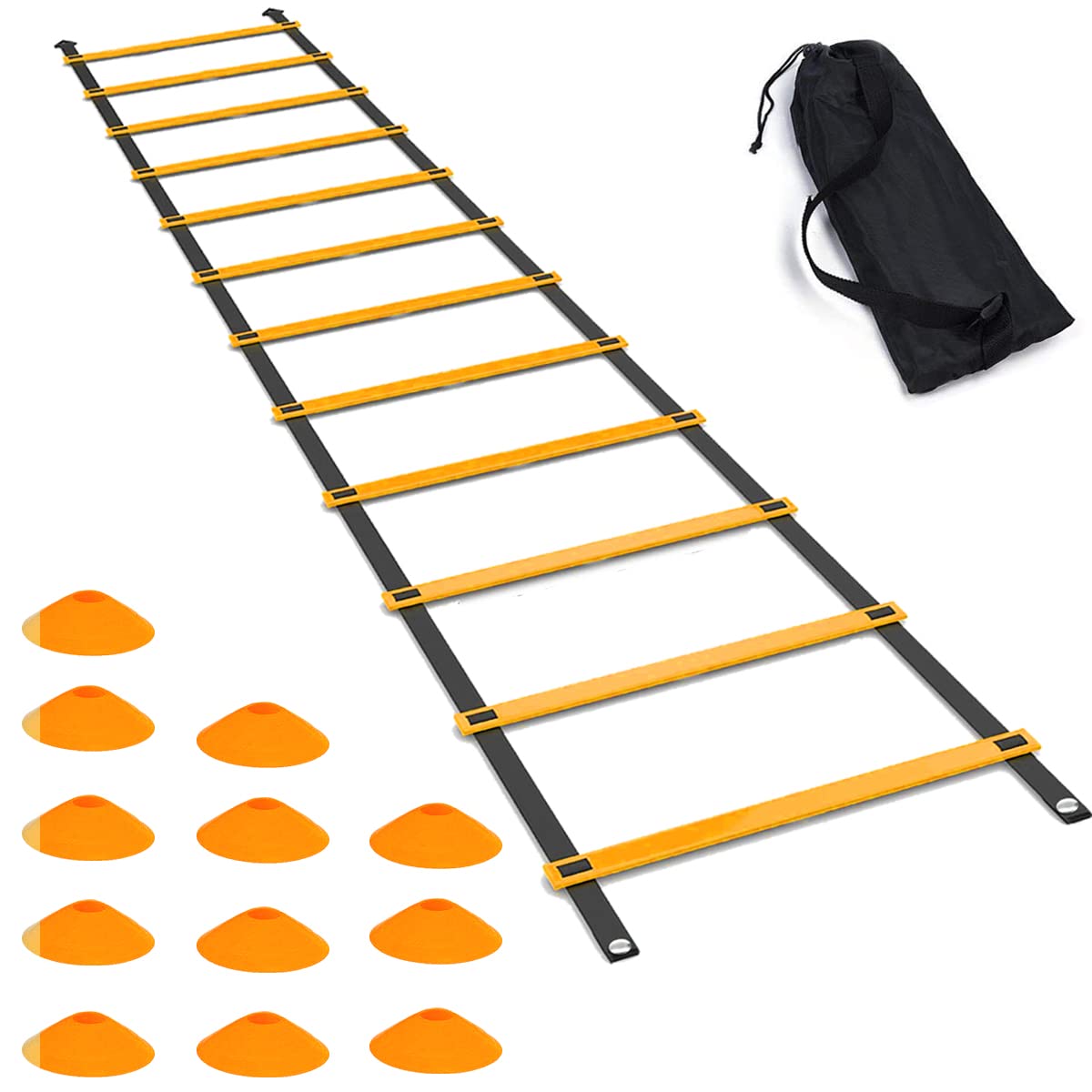Luniquz Agility Ladder Set, 20FT Speed Training Drill Ladder with 12 Adjustable Rungs, Plus 12 Drill Cones for Soccer,Football,Sports Training - includes Carry Bag