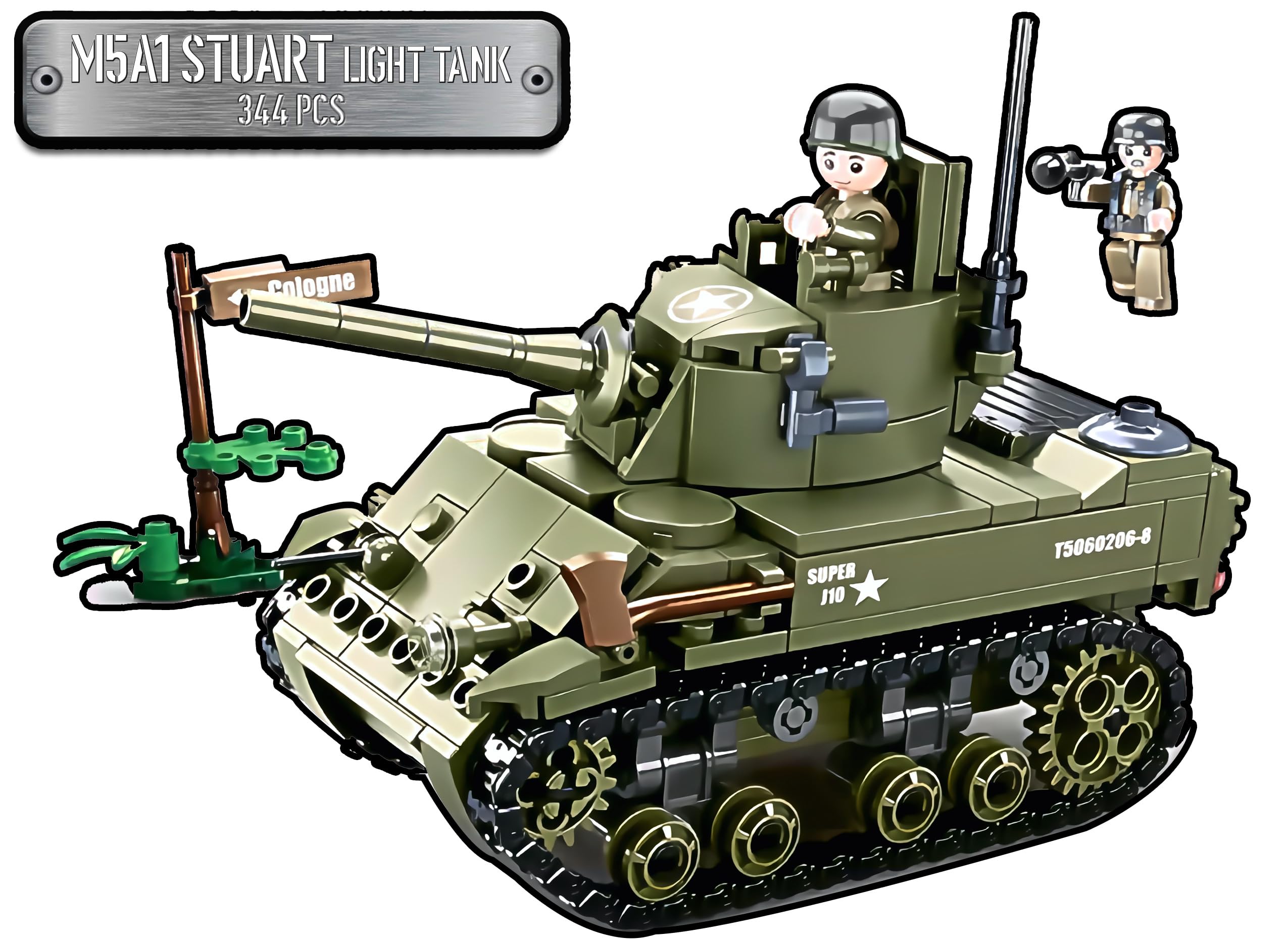 M5A1 Stuart Light Tank US Army 280pc Building Block Kit by Battleship Bricks