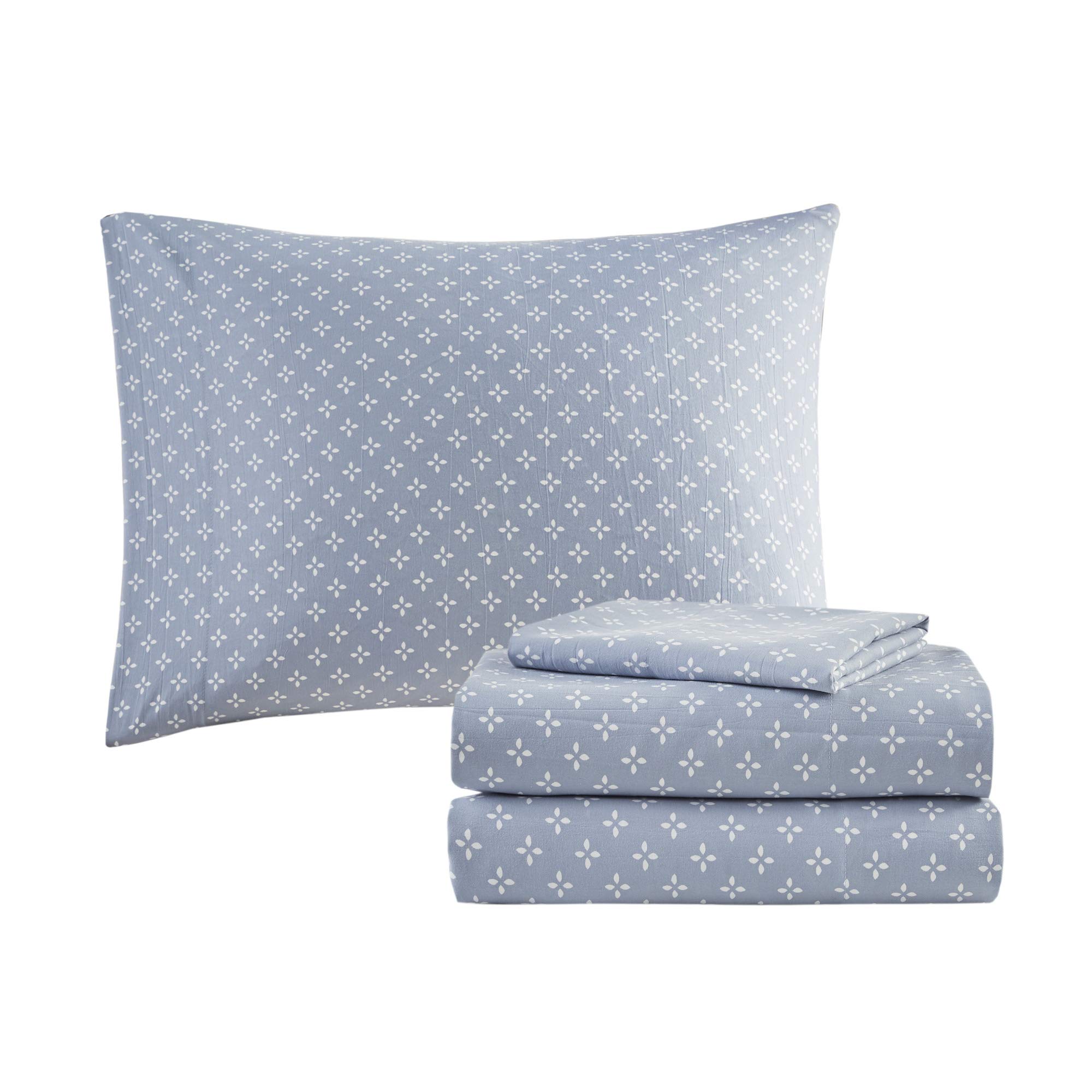 Madison Park Essentials Cozy Bed in a Bag Reversible Comforter with Complete Sheet Set - Modern Botanical Print All Season Cover, Shams, Decorative Pillow, King(104"x92"), Blue 8 Piece