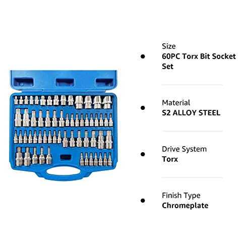 SUNHZMCKP 60-Piece Master Torx Bit Socket and External Torx Socket Set, S2 Alloy steel,E4-E24, T6-T70,TT6-TT70,TP8-TP60,The best auto repair tool