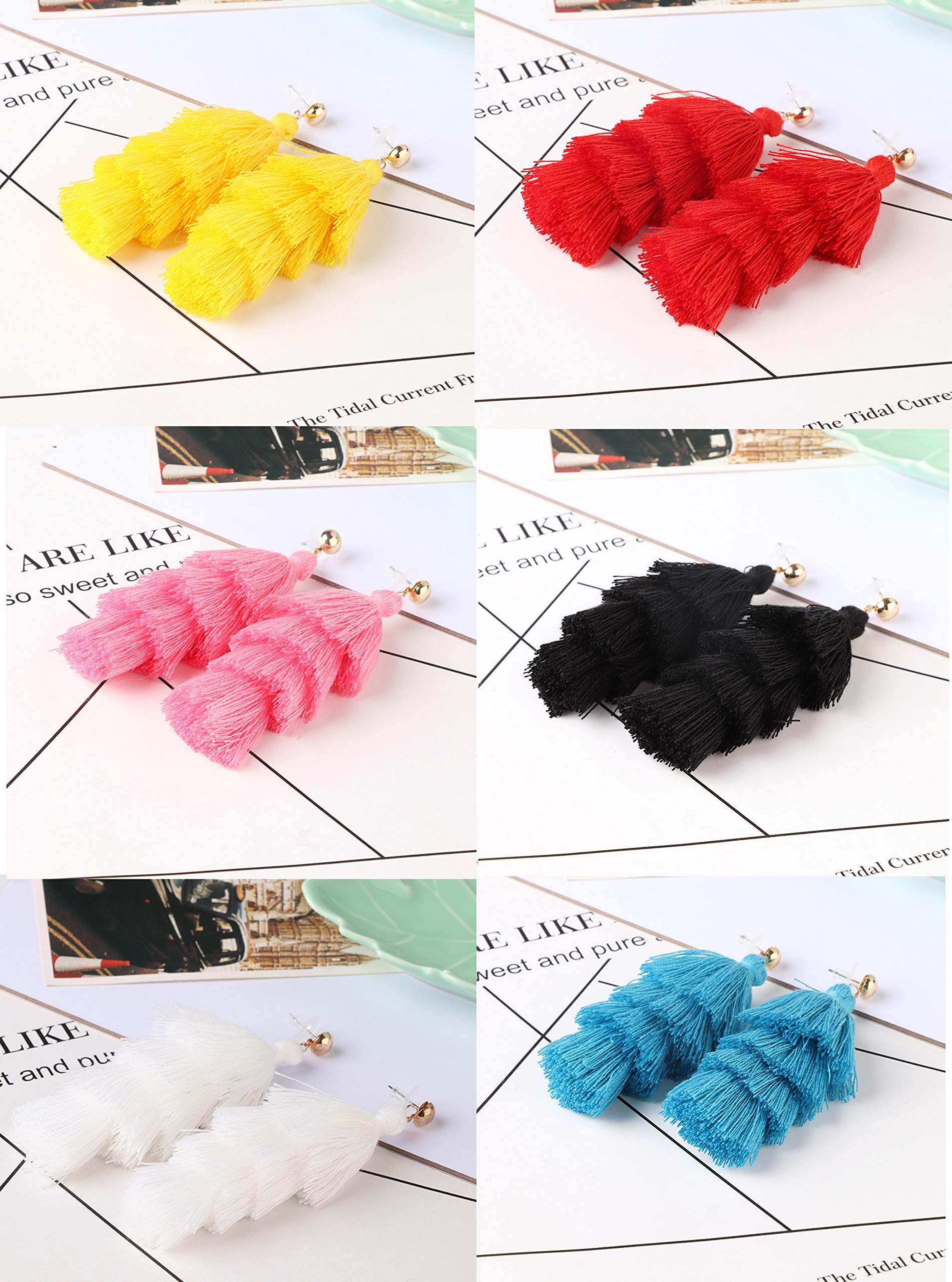 LOYALLOOK White Tassel Earrings For Women Tassel Earrings Long Thread Tassel Earrings Set for Women 6Pairs
