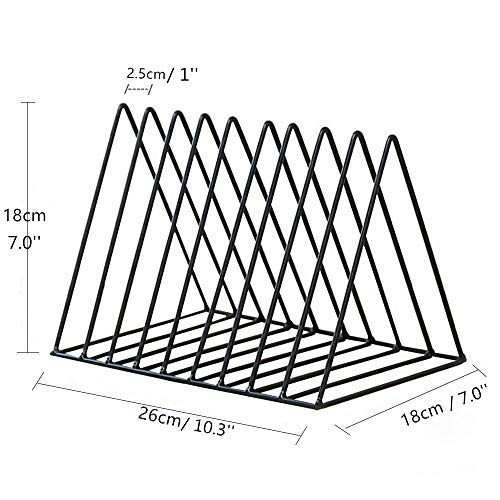 Magazine Rack Book Record Holder, Desktop Iron Storage Rack Bookshelf Multifunction Triangle File Organizer Decor Home Office (Black)
