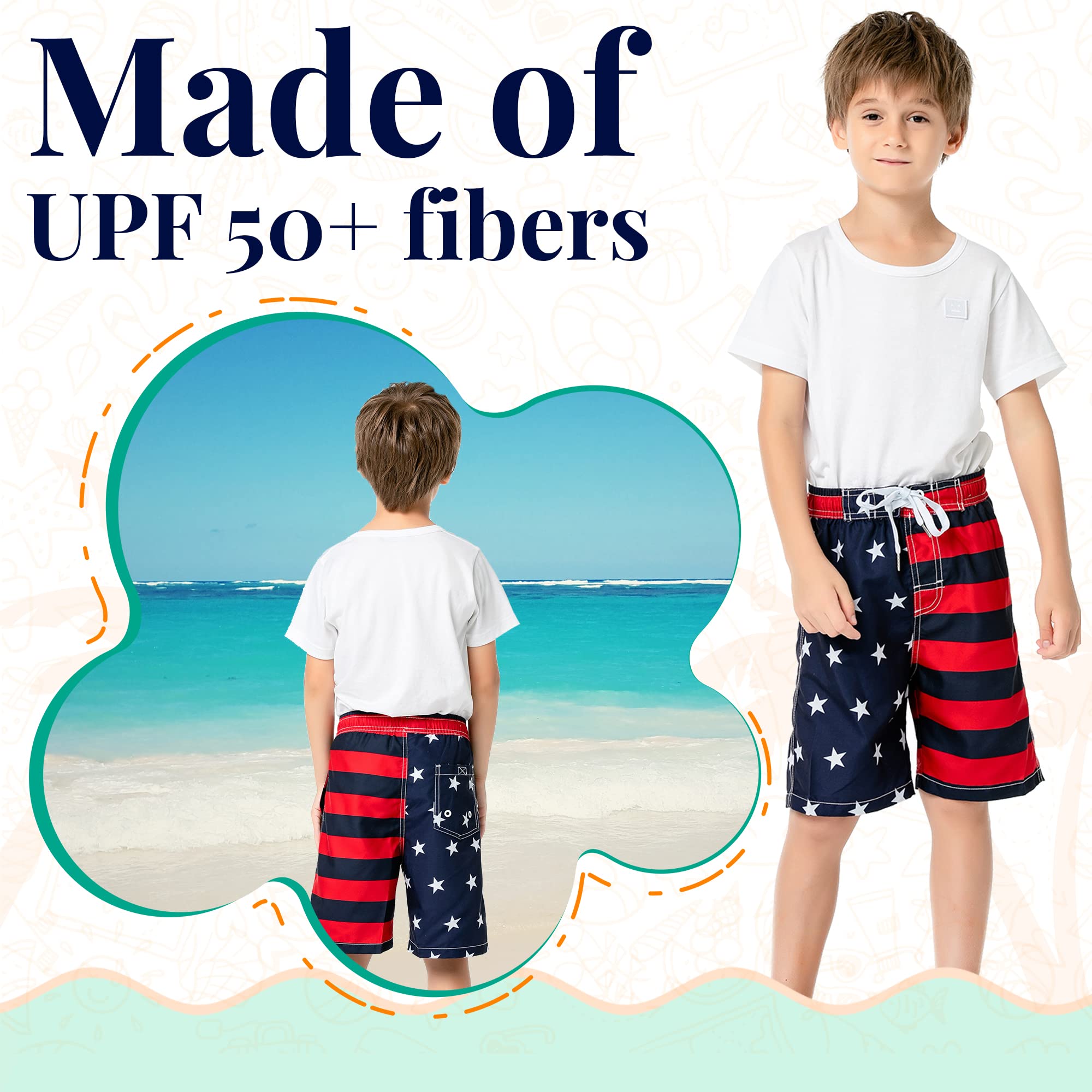 Kute 'n' Koo Boys Swim Trunks, Quick Dry Boys Boardshorts, Boys Bathing Suit Sizes from 2T to 18/20