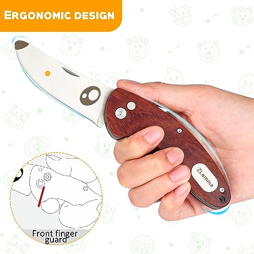 ZLemma Kids Pocket Folding Knife with Safety Rounded Tip, Made Of Japanese Stainless Steel and Rosewood, Childrenās First Folding Knife With Sharp Blade