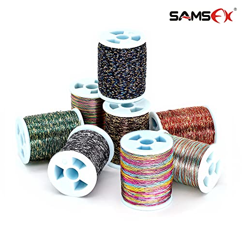 SAMSFX Fishing Rod Wrapping Thread for Rod Buliding Winding Line, Metallic Threads 8 Color 65yd/Spool Pack