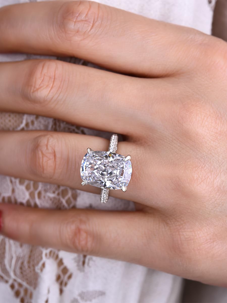 RODIFFY 7CT Elongated Cushion Cut Promise Ring,Simulated Diamond 925 Silver Engagement Ring(8)