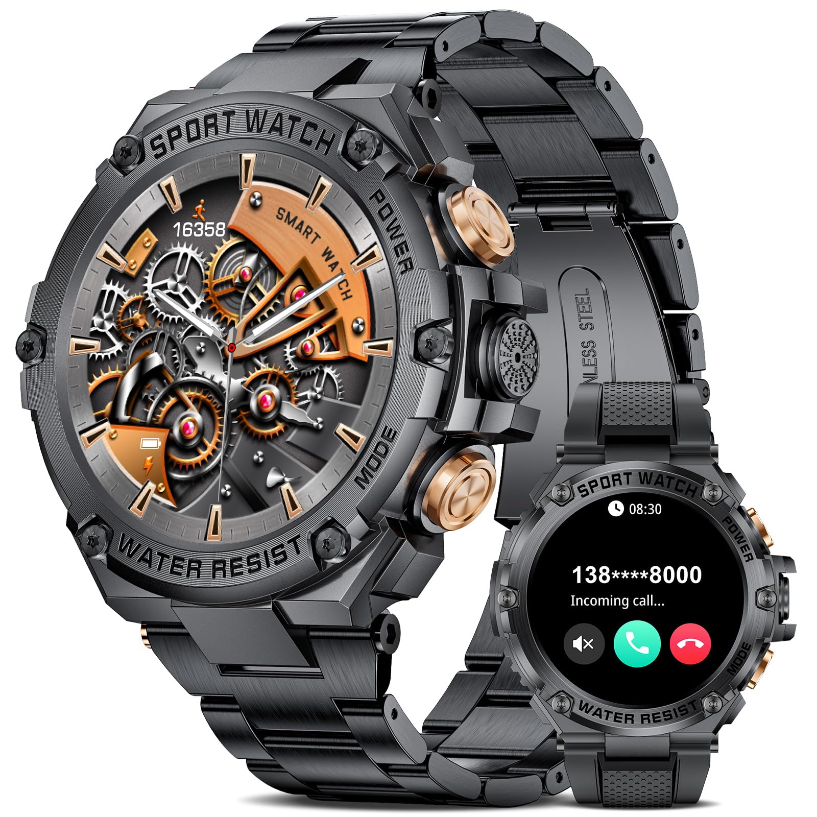 LIGE Military Smart Watches for Men with Call, 5ATM Waterproof 800mAh Extra-Large Battery Fitness Watch with Heart Rate/SpO2/Sleep Monitor, 1.5'' HD DIY Screen Smartwatch for Android iOS