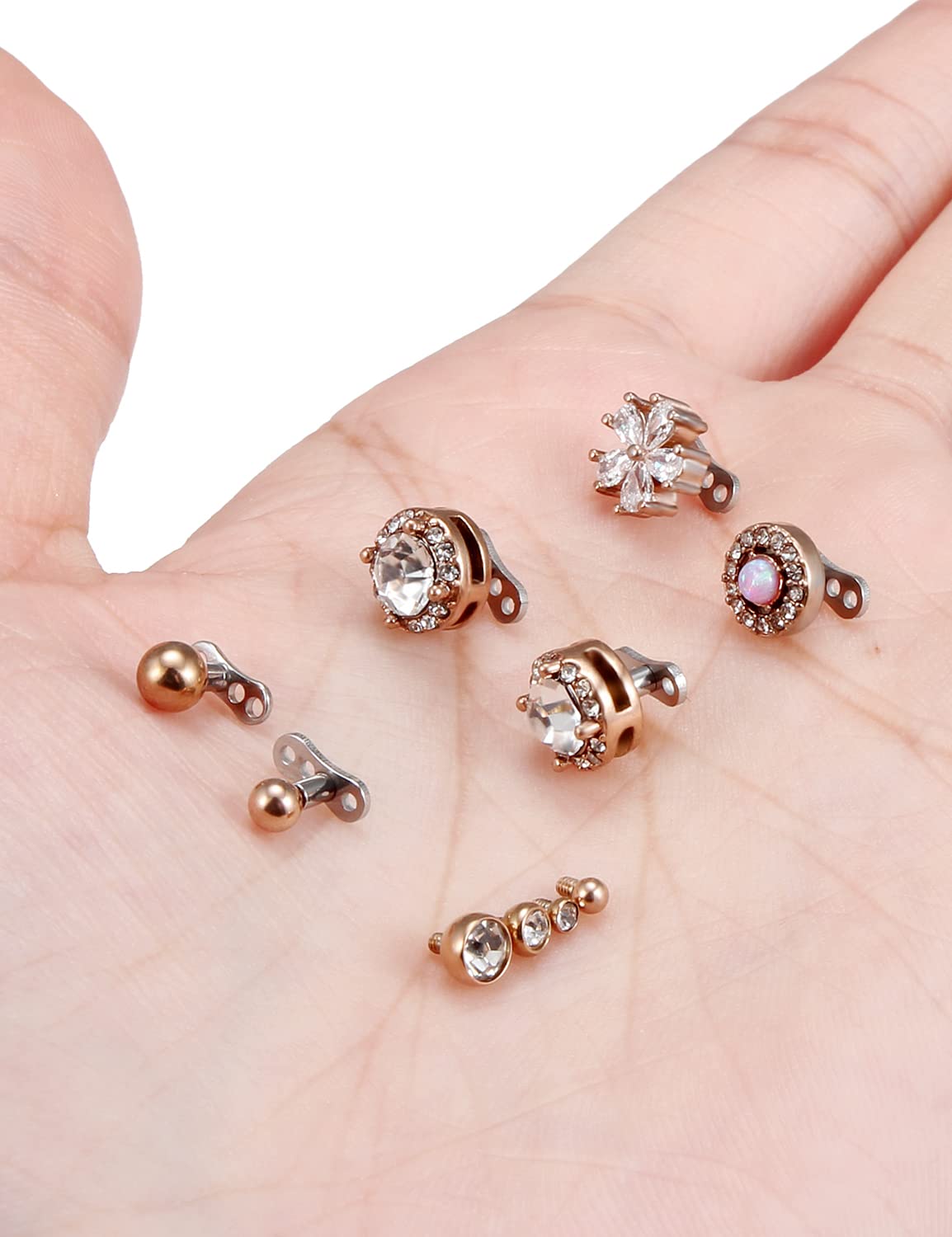 Msndnkwo 14G Dermal Piercing Jewelry Internally Threaded Dermal Anchor Tops and Base Titanium Microdermals Piercing for Women Men, Rose Gold (CSY-0093)