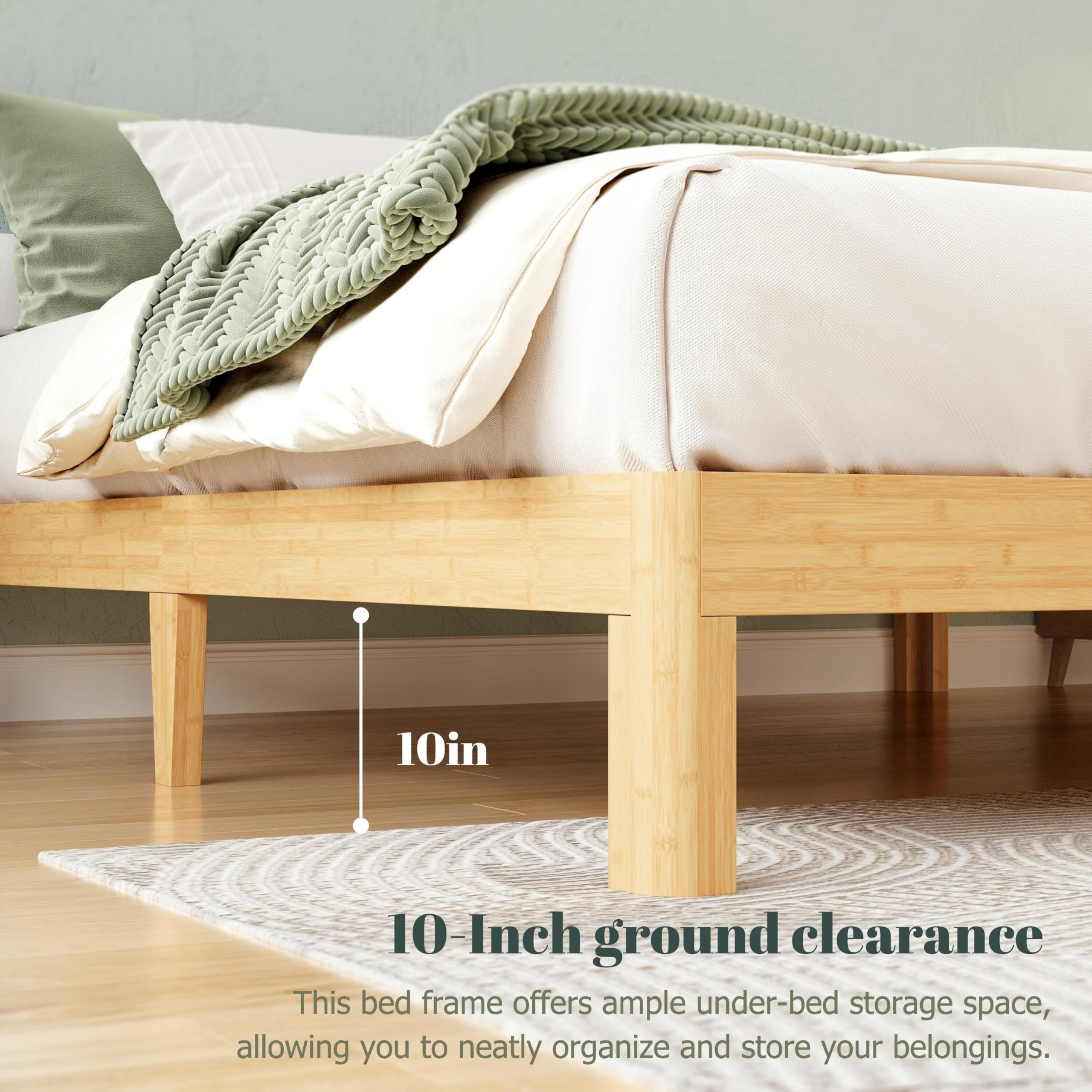 ZIYOO Queen Bed Frame 12 Inch Solid Wood Platform Bed with Metal Slats, Natural Bamboo,No Box Spring Needed, Easy Assembly, Heavy Duty Bed Frame,Free of Noise