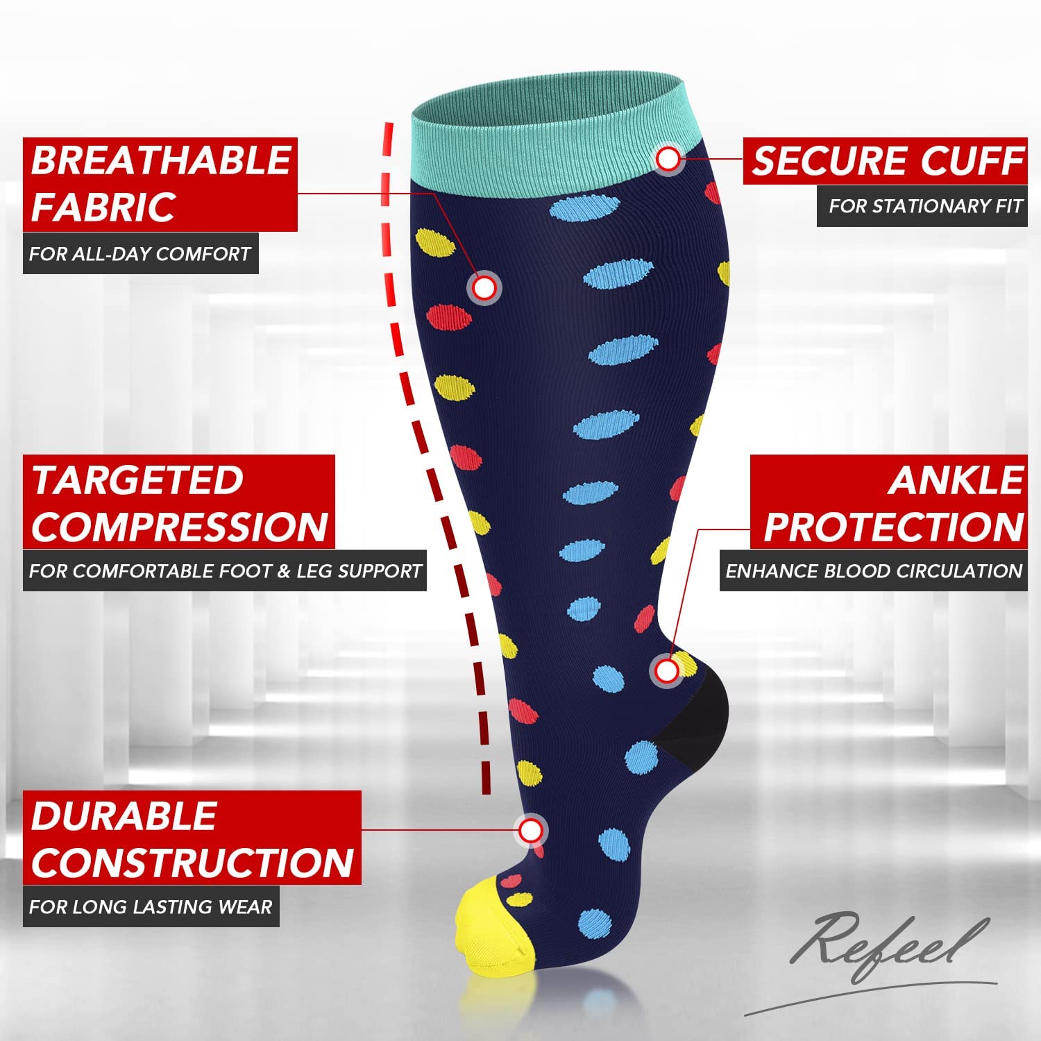 Plus Size Compression Socks for Women & Men, 20-30 mmhg Extra Wide Calf Knee High Stockings for Circulation Support
