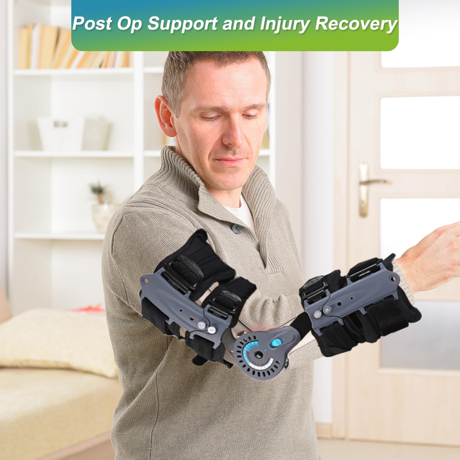 Komzer Hinged Elbow Brace, Adjustable Post OP ROM Elbow Brace with Sling Stabilizer Splint Arm Injury Recovery Support After Surgery (Right)