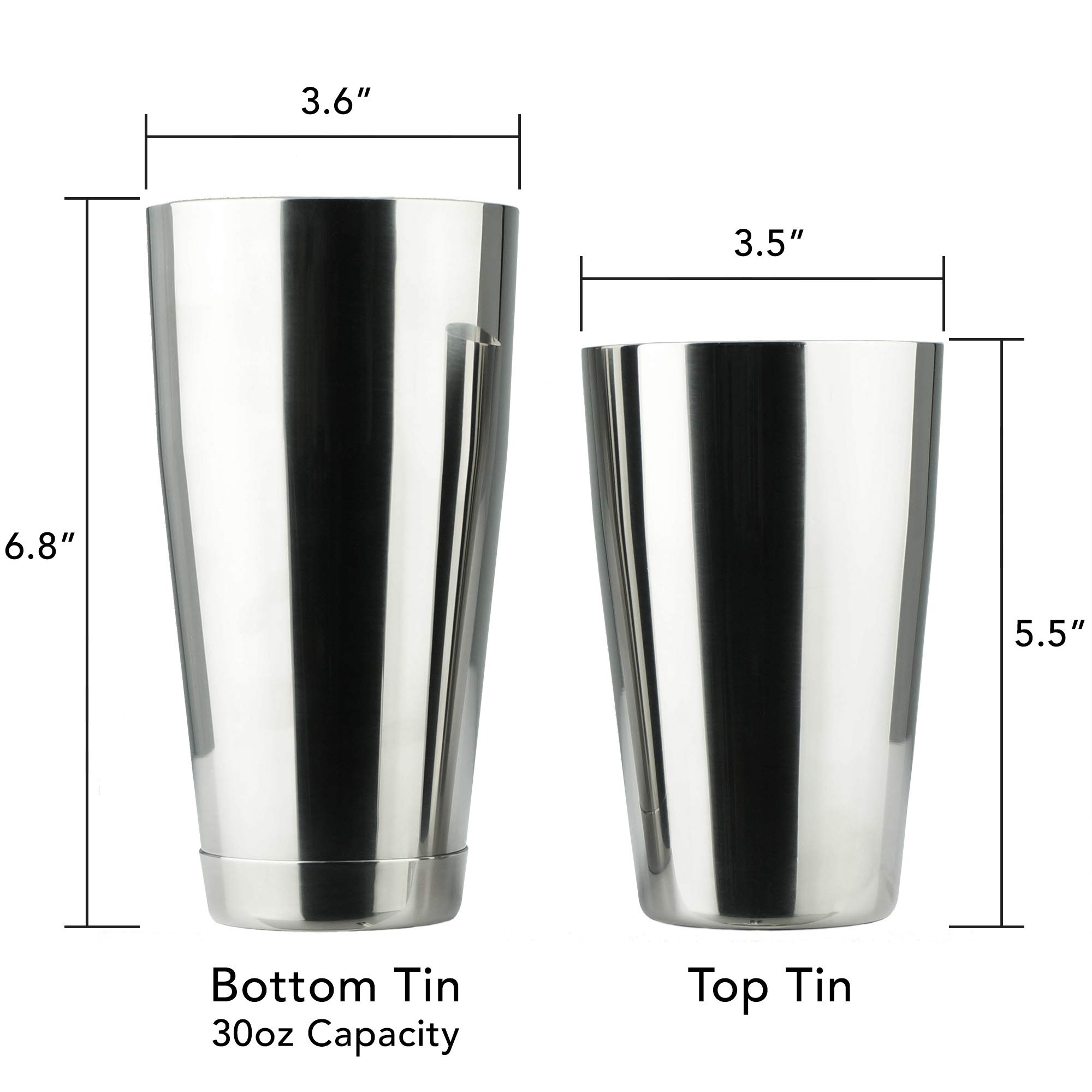 PG Boston Cocktail Kit - 4PC Premium Stainless Steel Shaker Set - 30oz Gloss Finish β2-Piece Shaker with Cocktail Strainer and Double Jigger