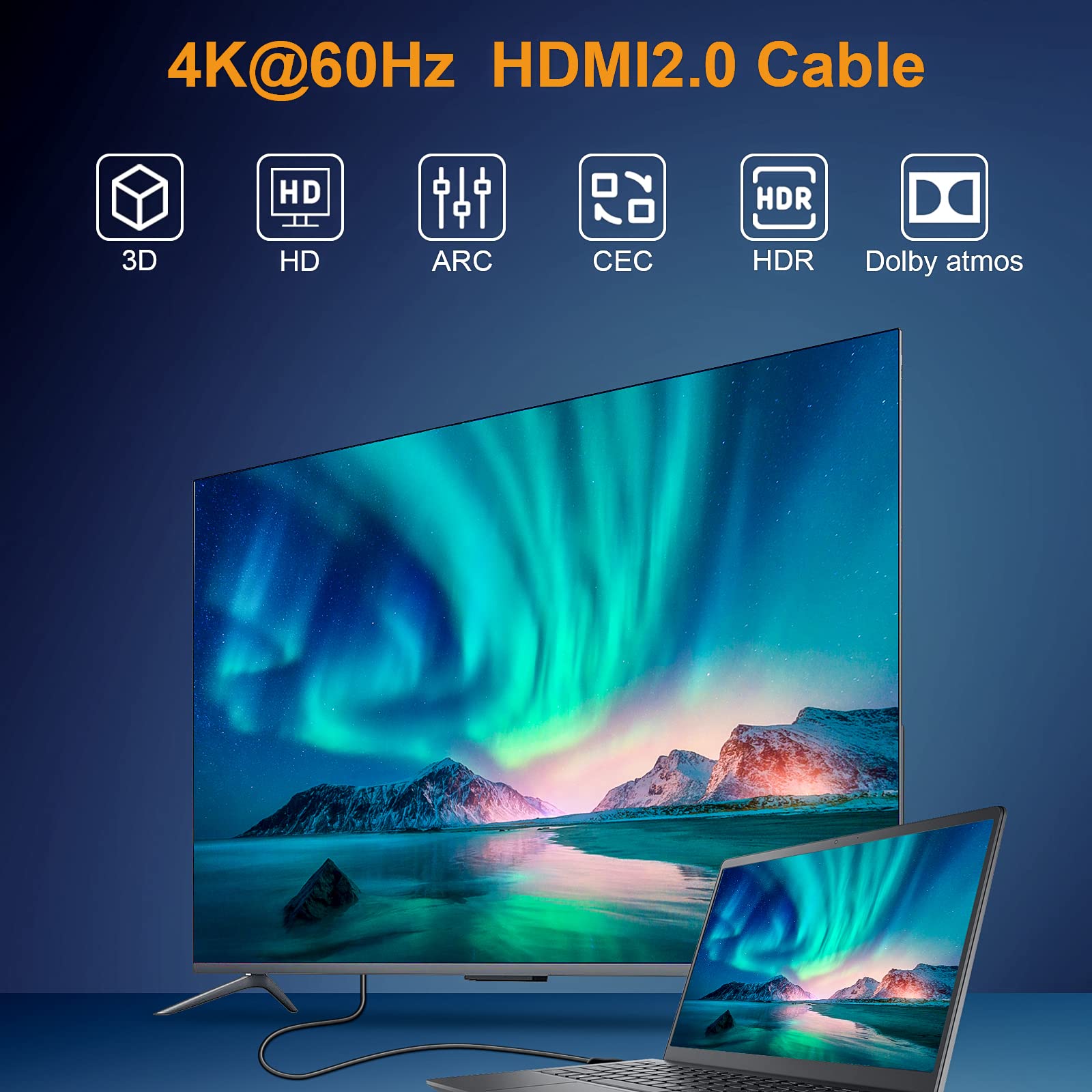 VEECOH 4K HDMI Cables 25Ft/8M Ultra High Speed Hdmi Cables 2.0,Highwings HDR 4K@60Hz 1080P@120Hz,hdmi cord support 3D,HD,ARC,CEC,HDCP 2.2,Compatible with PS5 PS4/Xbox One/HDTV/Blu-ray