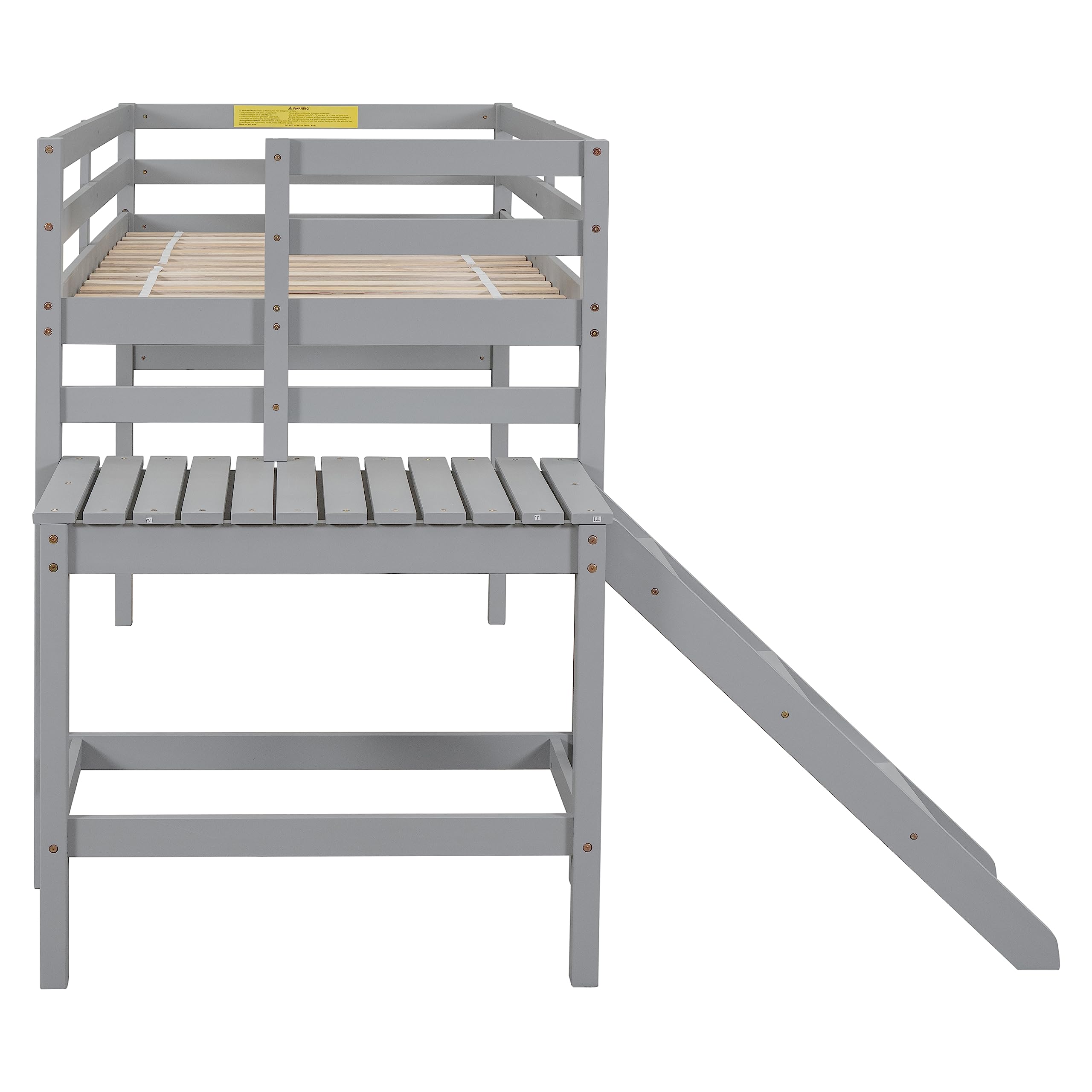 Lifeand Twin Loft Wooden Bed with Platform,Ladder,Grey