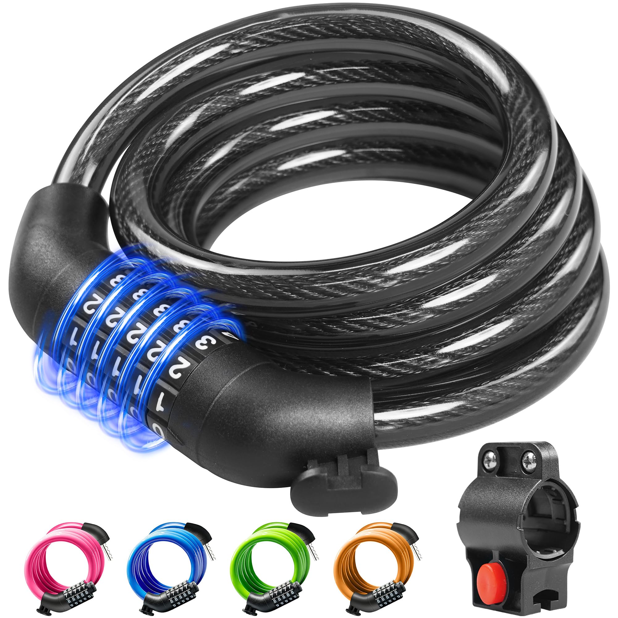 KEYSTP Bike Lock Cable with Combination,High Security 5-Digit Resettable Combination Bicycle Lock Anti-Theft, Scooter Lock with Mounting Bracket for Bikes and Scooters（Black）