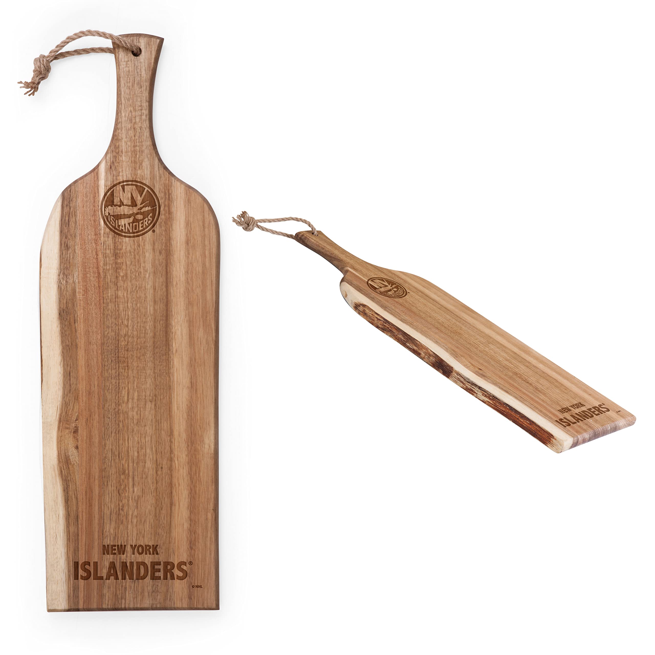 PICNIC TIME NHL New York Islanders Artisan 24" Acacia Charcuterie Board with Raw Wood Edge - Cheese Board - Serving Platter