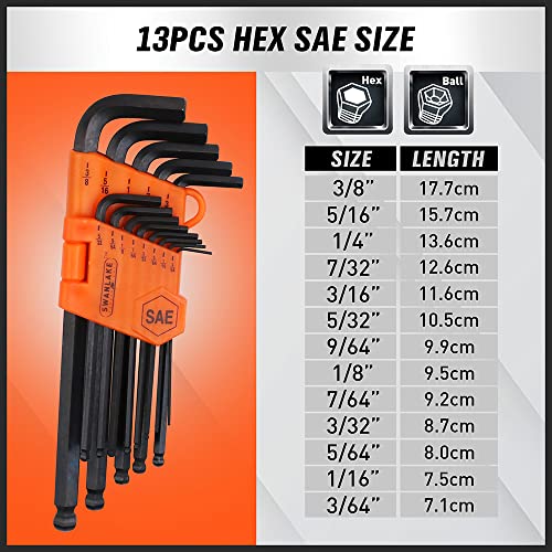 SWANLAKE Allen Wrench Set, Hex Key Set Long Arm Ball End Hex Wrench Set, Inch/Metric/Torx T Handle Allen Wrench Set