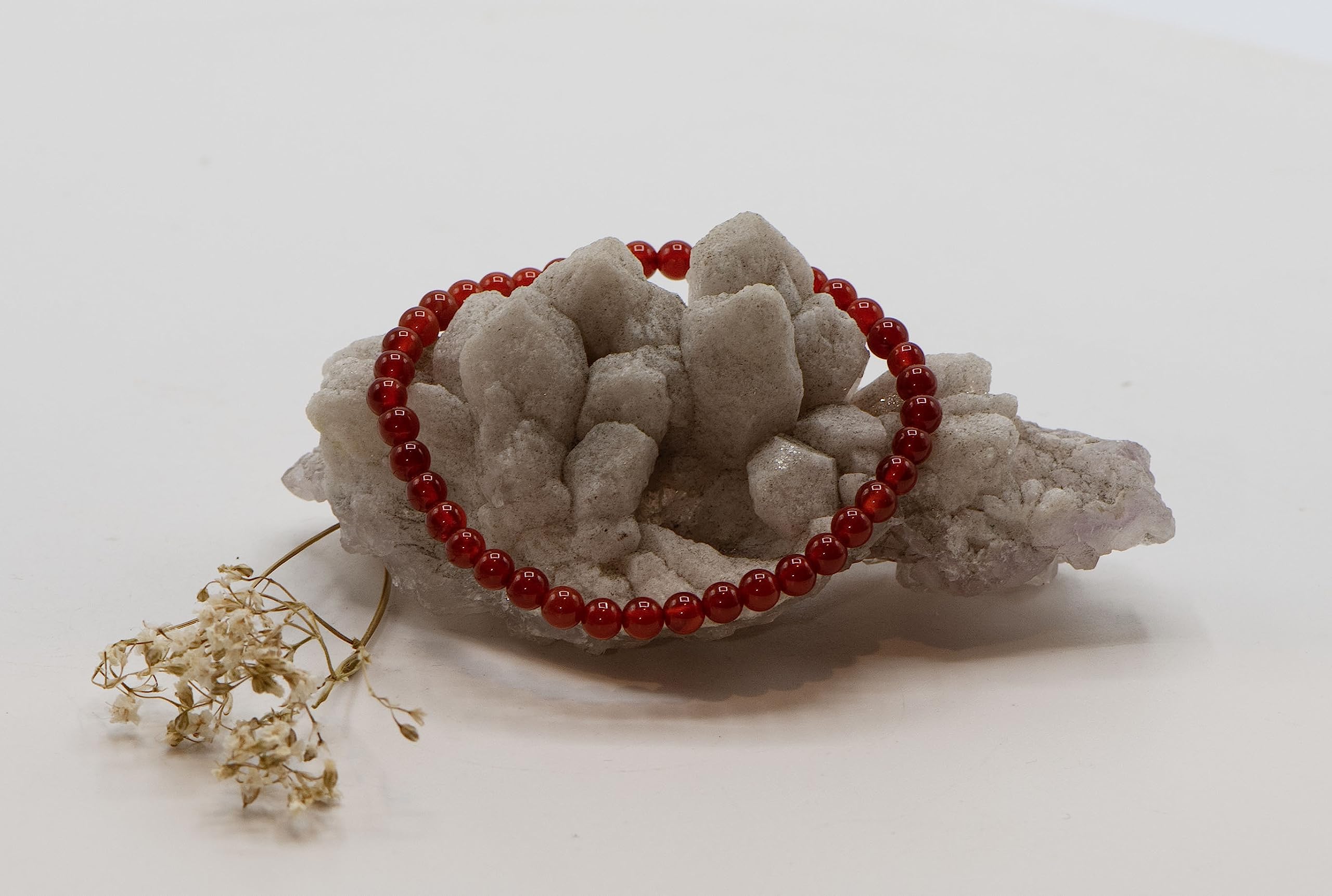 LTC Designs 4mm Smooth Round Red Agate (Carnelian) Stretch Bracelet, 7.5" for Men Women and Teens