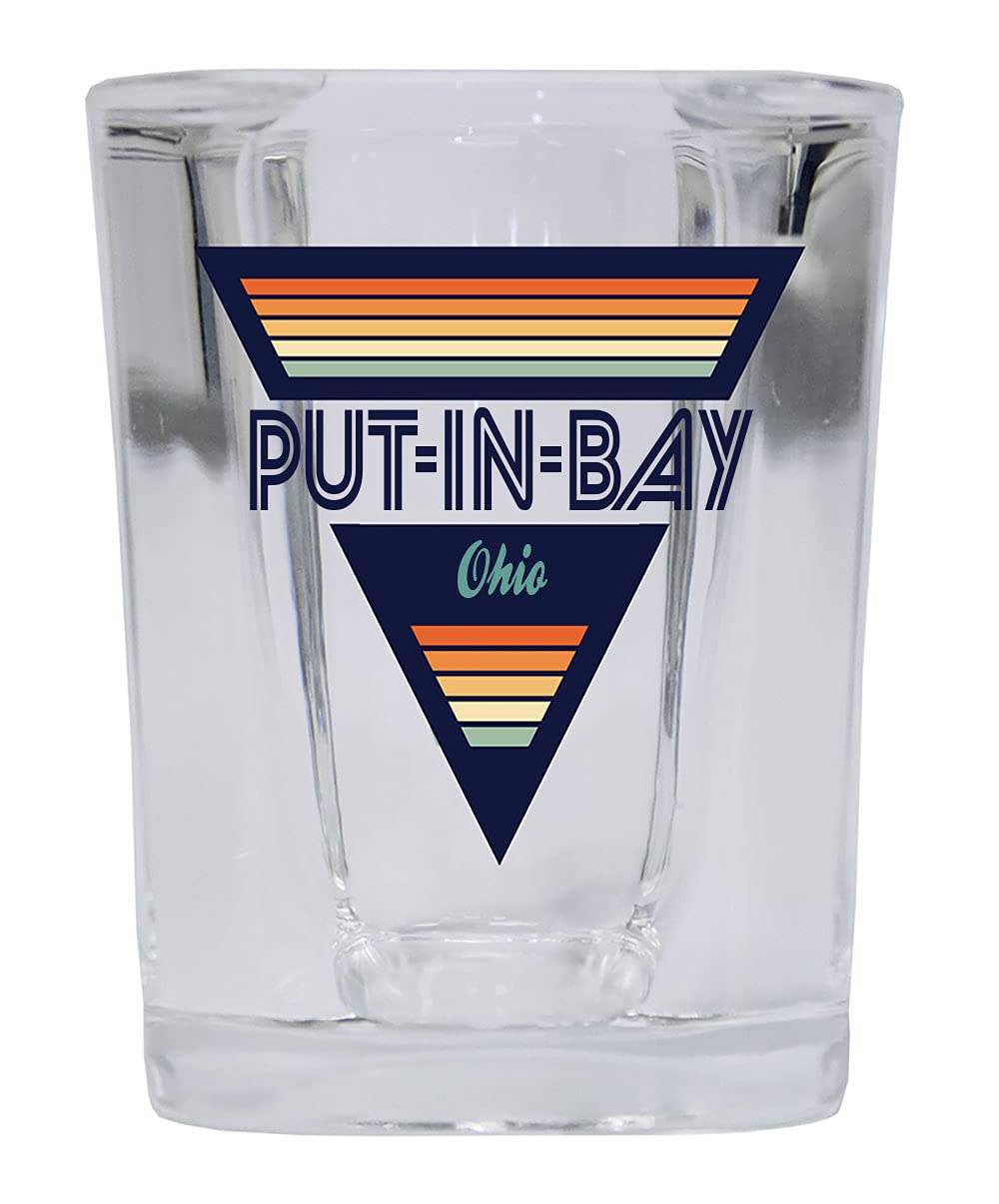 R and R Imports Put-In-Bay Ohio 2 Ounce Square Base Liquor Shot Glass Retro Design