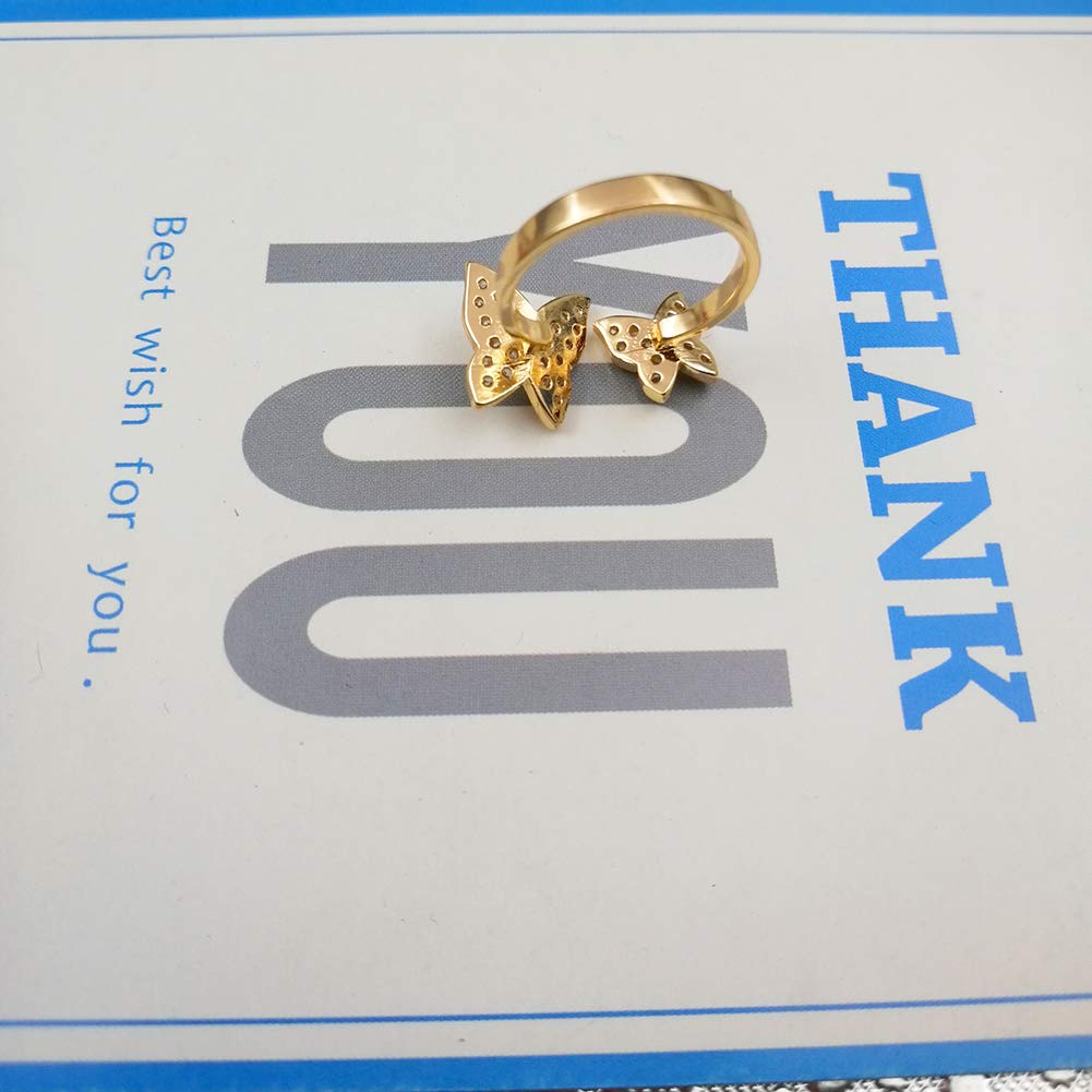 METTU Double Butterfly Finger Rings Open Adjustable Cubic Zirconia Ring for Women (Gold)