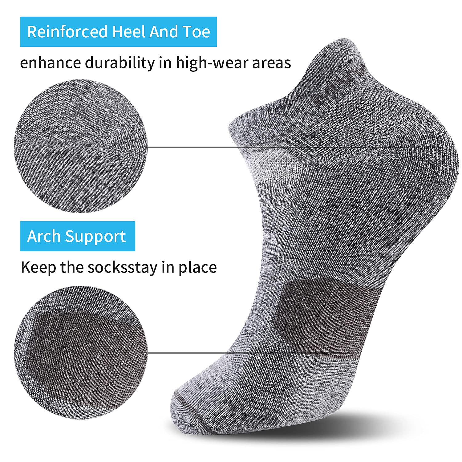 MWUS 6 Pairs Men's Athletic Running Ankle Socks,with Cushion Low Cut Sport Tab Socks