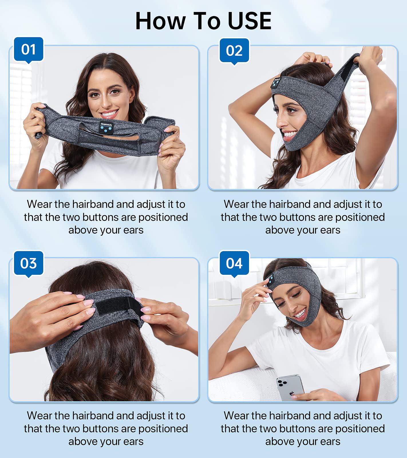 Sleepbeauty Double Chin Reducing Headband with Headphones - Reusable V-Line Face Lifting Strap and Slimming Belt for Improved Facial Contour