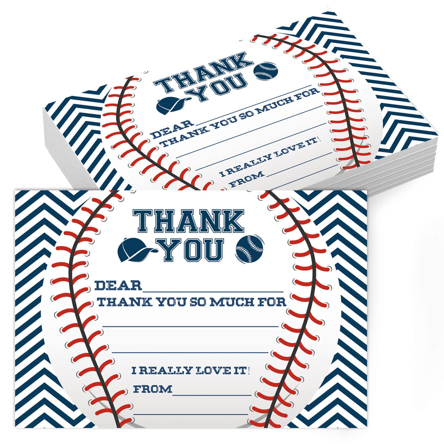 TENTADO Baseball Thank You Cards, Baseball Thank You Cards with Envelopes, Kids Fill in the Blank Thank You Cards, 20 Count with Envelopes, 4 X 6