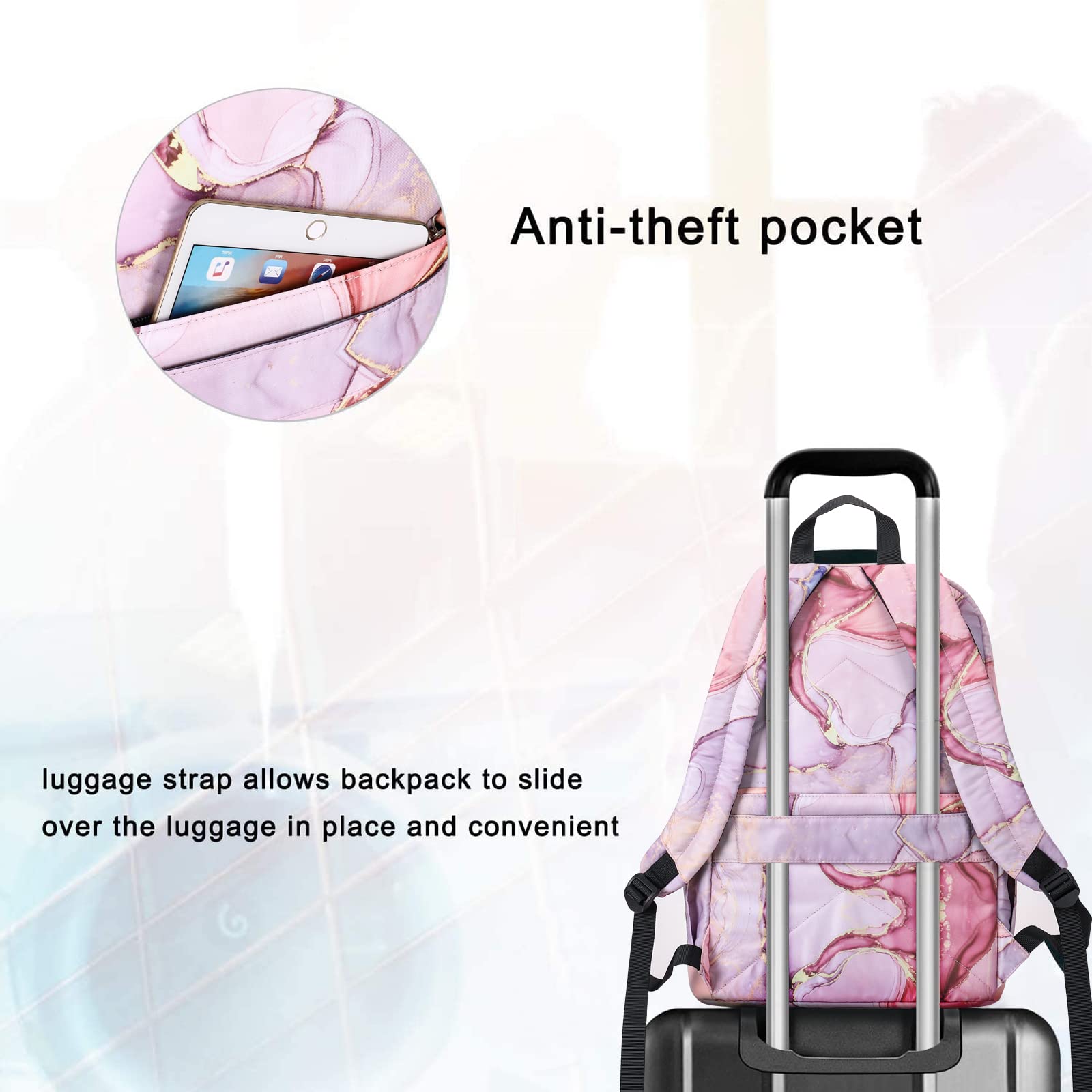 MOSISO Laptop Shoulder Bag Compatible with MacBook Air 13 inch A2337 A2179 A1932/Pro A2338 A2251 A2289 A2159 A1989 A1706 A1708, Polyester Sleeve with Trolley Belt Marble MO-MBH216 & Laptop Backpack
