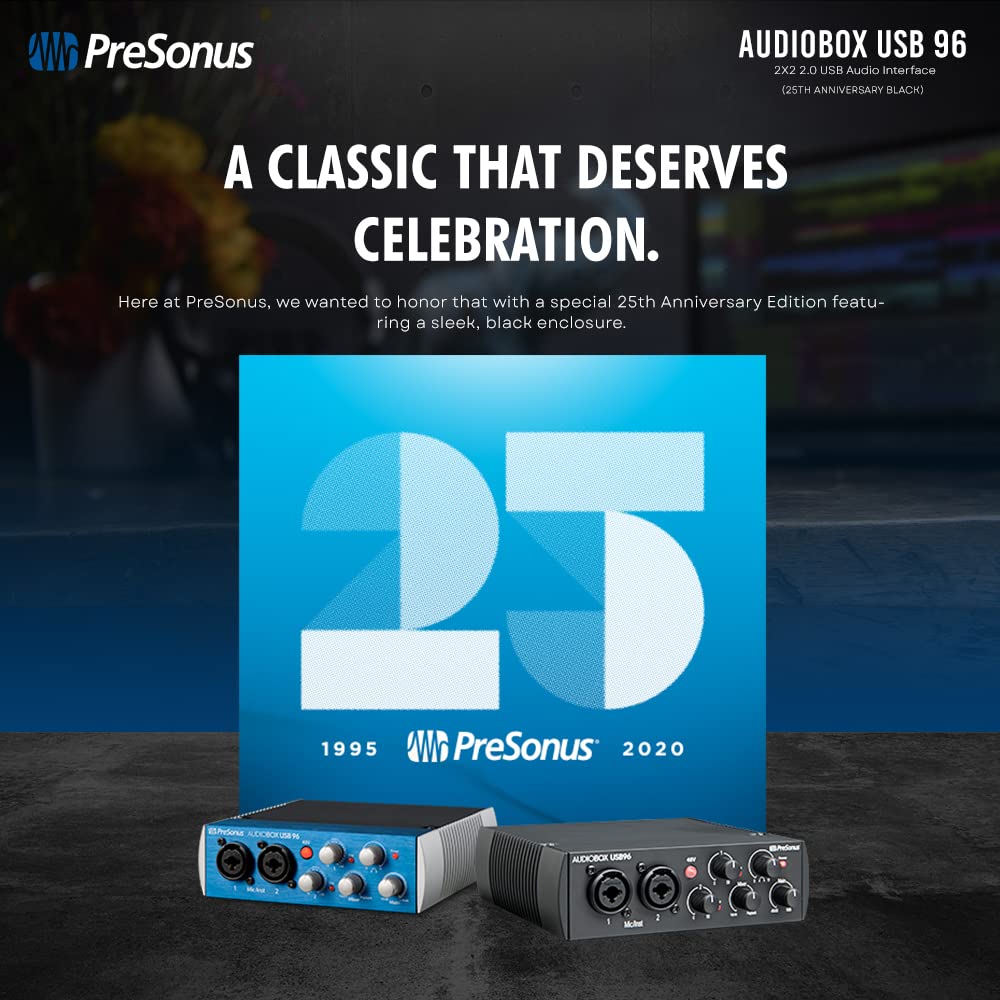 Presonus AudioBox 96 Ultra-Compact 2x2 Type-C USB Audio/MIDI Interface Bundle w/ Studio One Artist Software + Studio Magic plug-in Suite + Pro DJ Headphones + Pro Audio XLR Cables and more