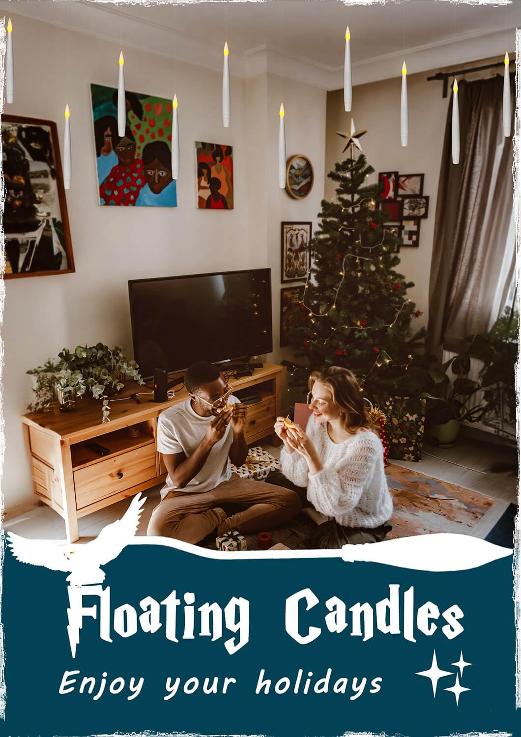 Leejec Floating Candles with Magic Wand Remote (6/18H Timer), 20pcs 6.1β Hanging Flameless Taper Candles, Flickering Warm Light, Halloween Christmas Classroom Windows Wedding Party Decor(White)