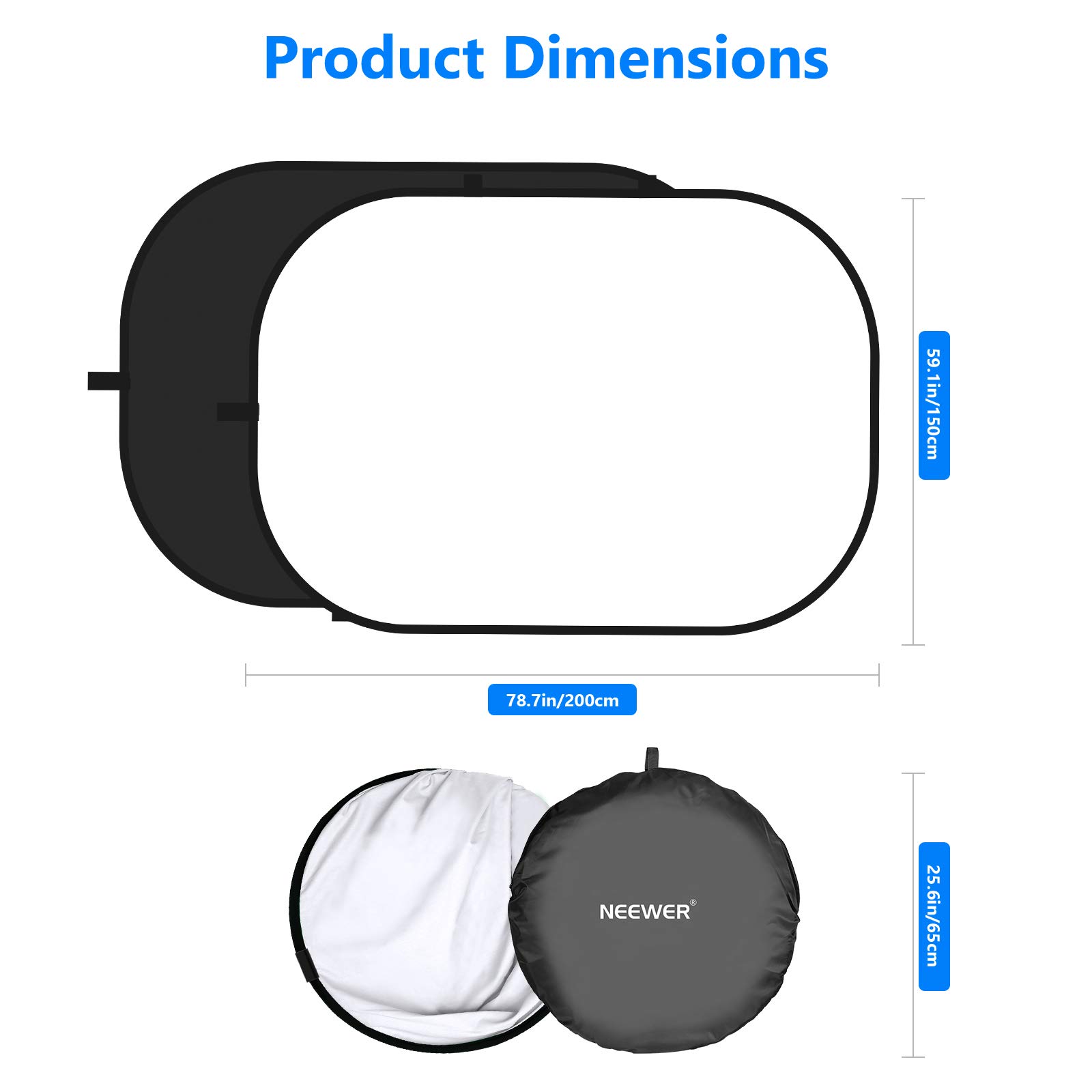 NEEWER Chromakey Backdrops, Double Sided Black Screen and White Screen, 2 in 1 Collapsible and Reversible Background for Photography, Gaming and Live Streaming, 5'×6.6'/1.5m×2m (Black/White)