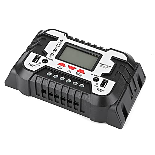Solar Charge Controller, Solar Charge Controller MPPT Dual USB LCD Display 2.4A 12V24V IP32 Waterproof (50A)